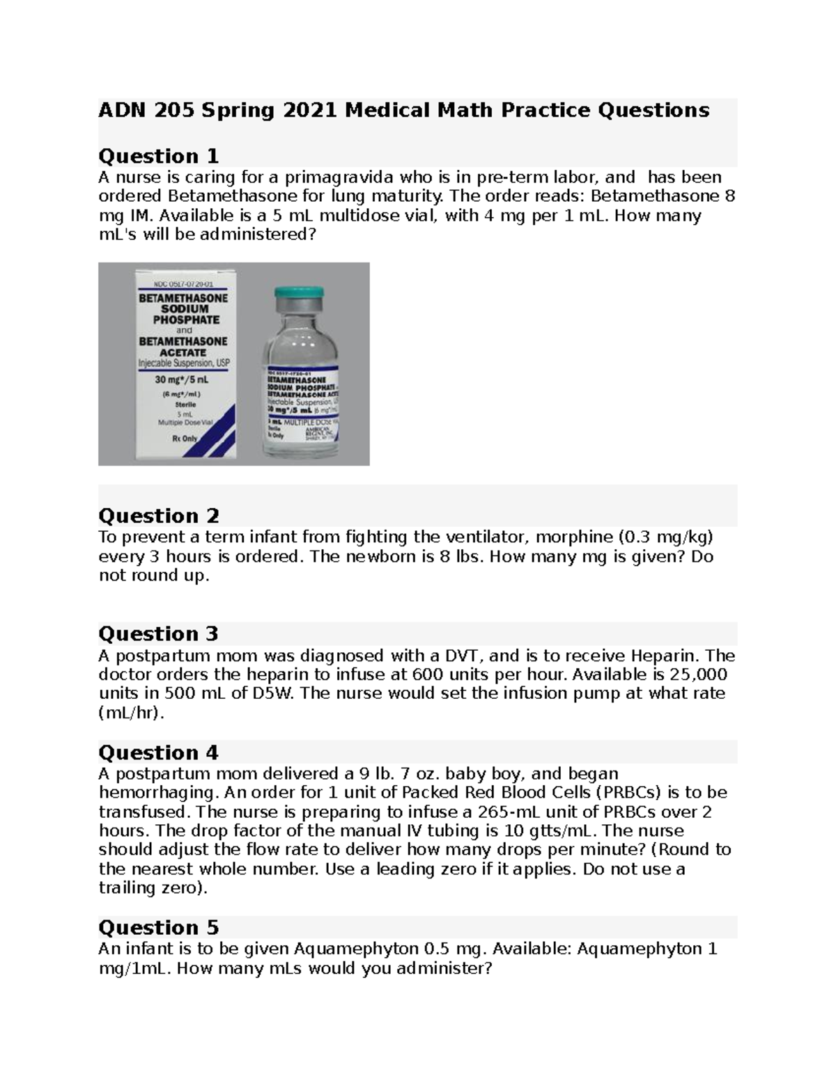 Med math practice test 1 - ADN 205 Spring 2021 Medical Math Practice ...