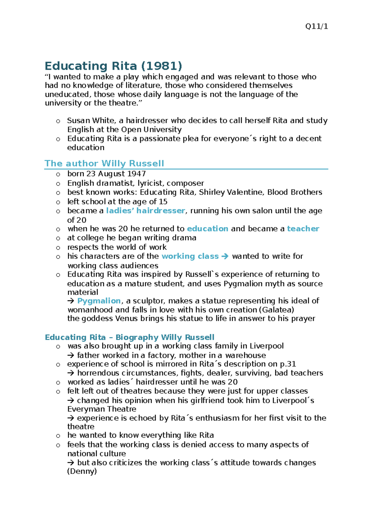 Q11.1 Educating Rita - Educating Rita (1981) “I wanted to make a play ...