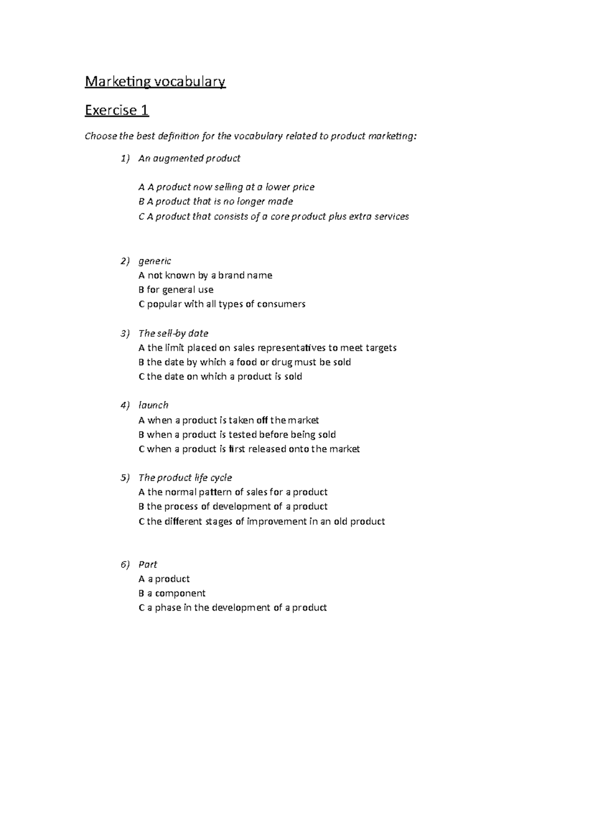 Marketing vocabulary exercises 2022 clase para practicar ejercicios de ...