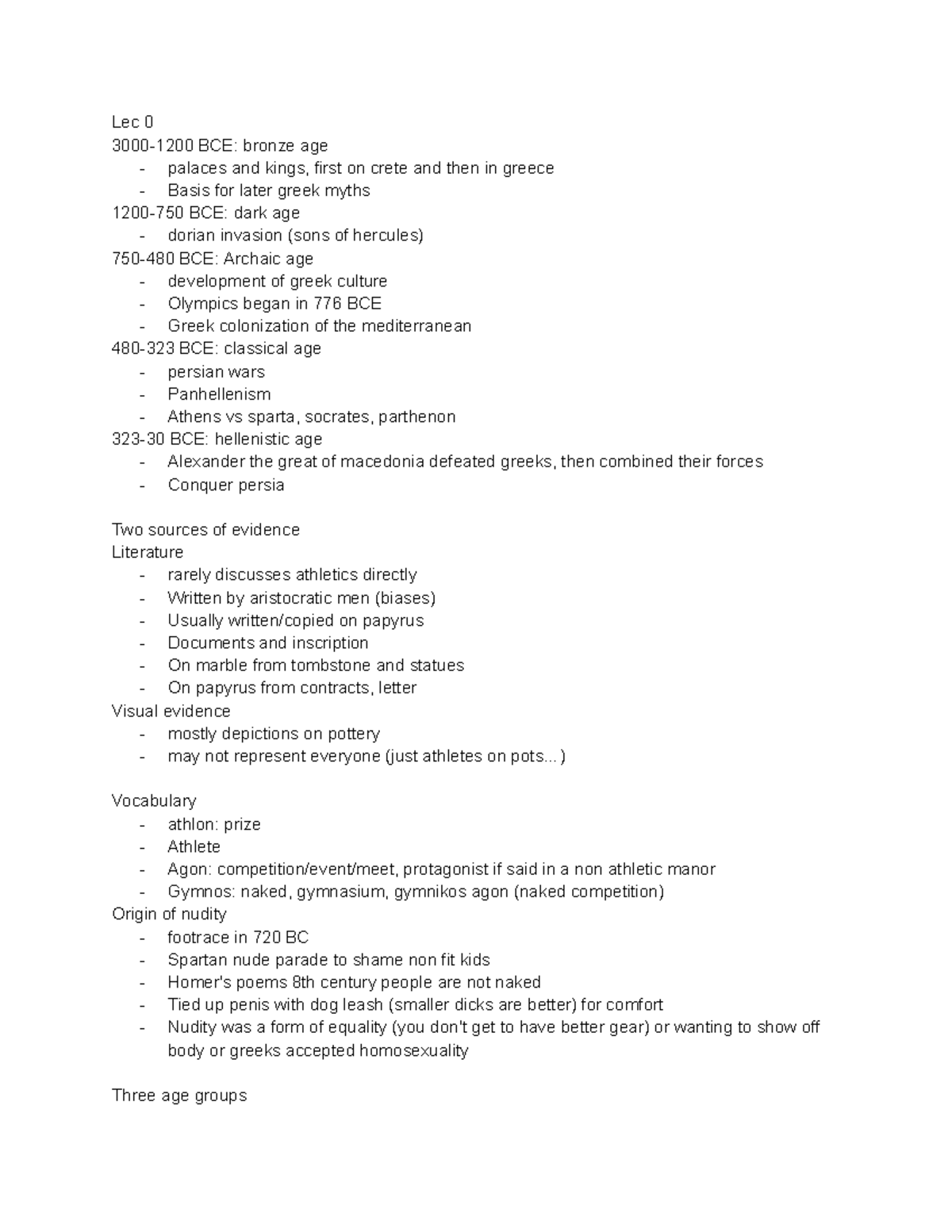 Classics 2300 lec notes 1-5 - Lec 0 3000-1200 BCE: bronze age - palaces ...