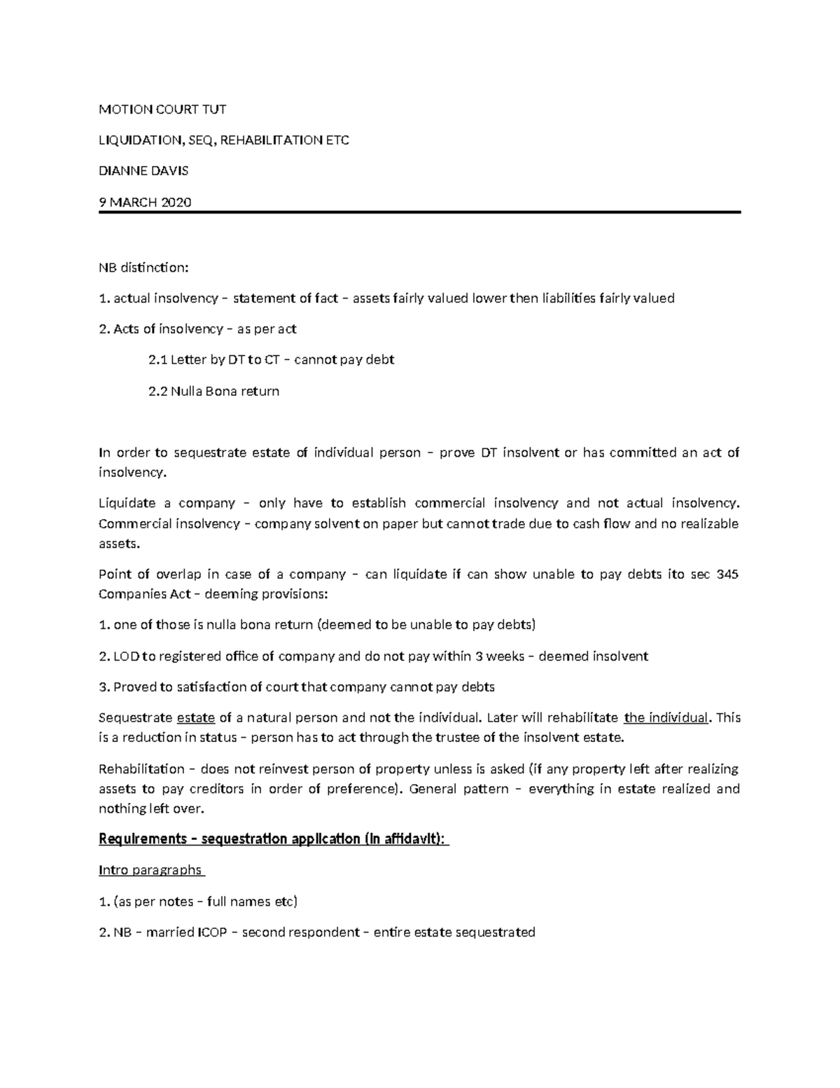 Sequestration and Liquidation - MOTION COURT TUT LIQUIDATION, SEQ ...