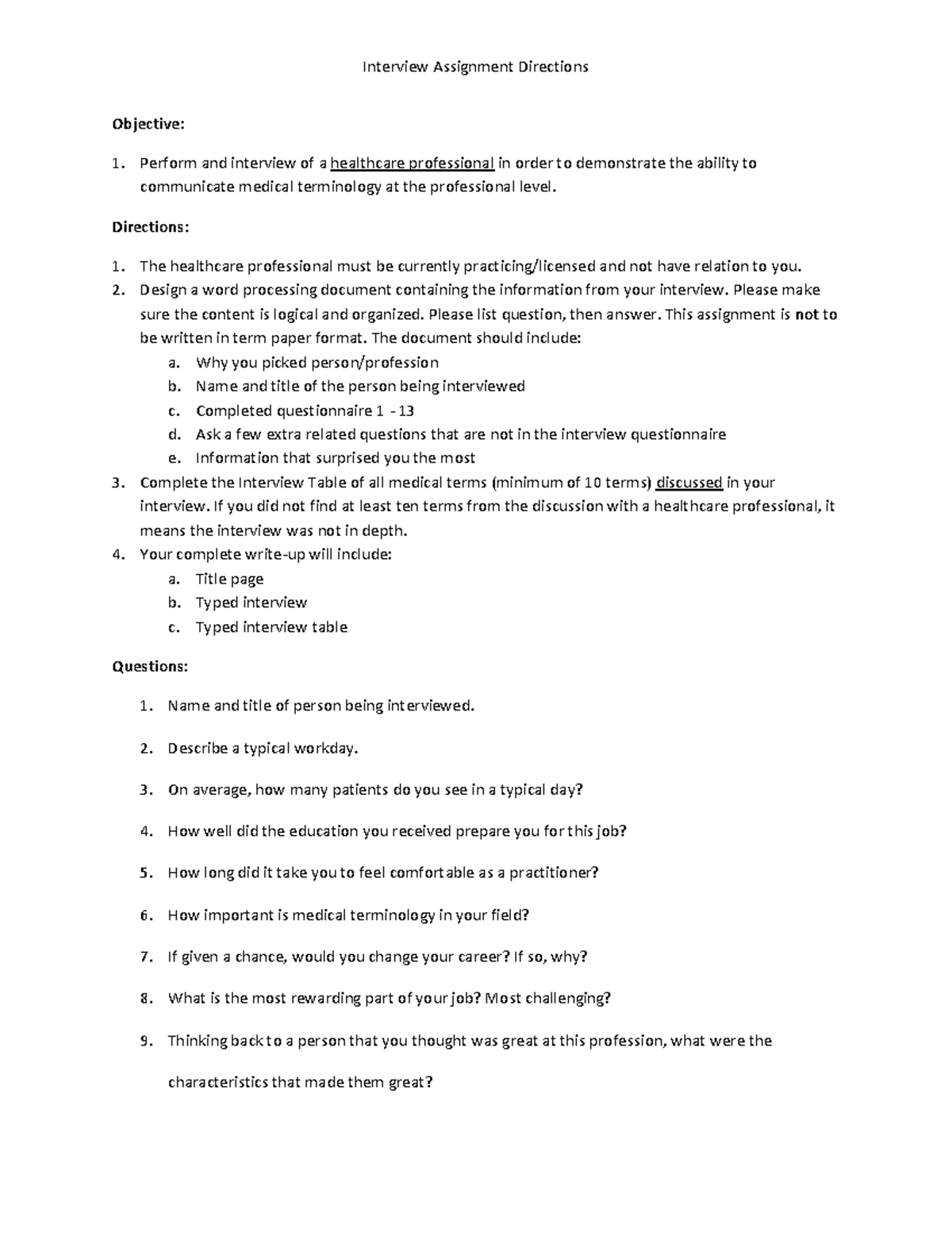 Interview Guide-1 - Interview Assignment Directions Objective: Perform ...