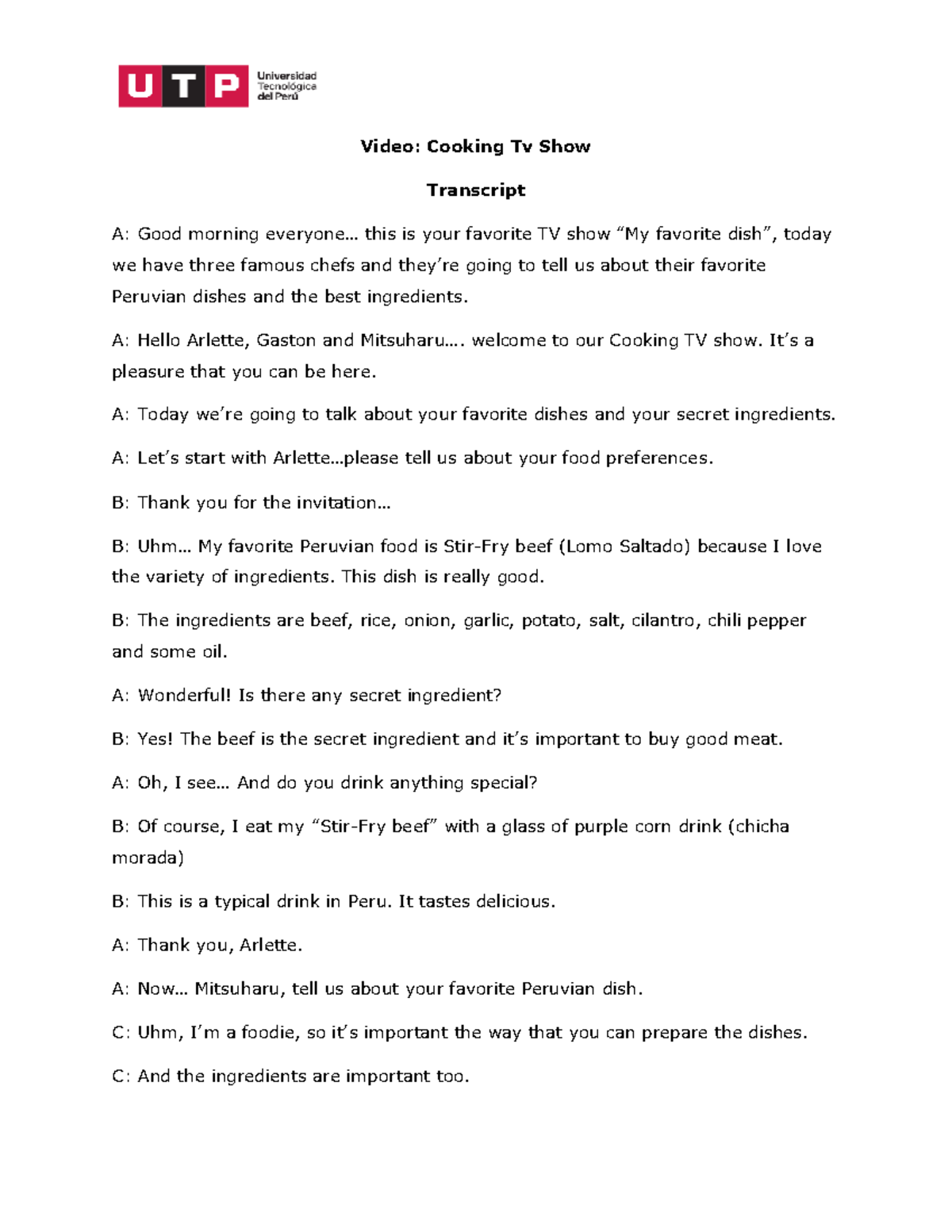 Week 17 - Transcript - Cooking TV Show - Video: Cooking Tv Show ...