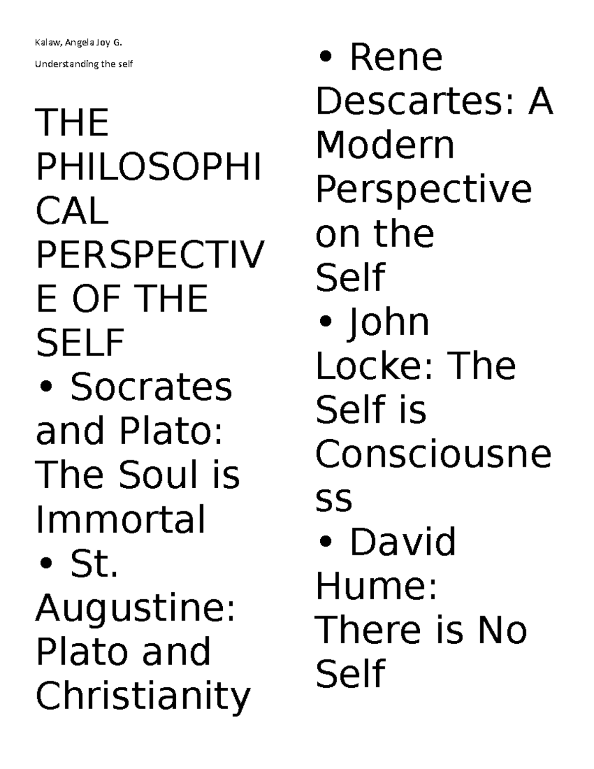 Understanding the seld - Kalaw, Angela Joy G. Understanding the self ...