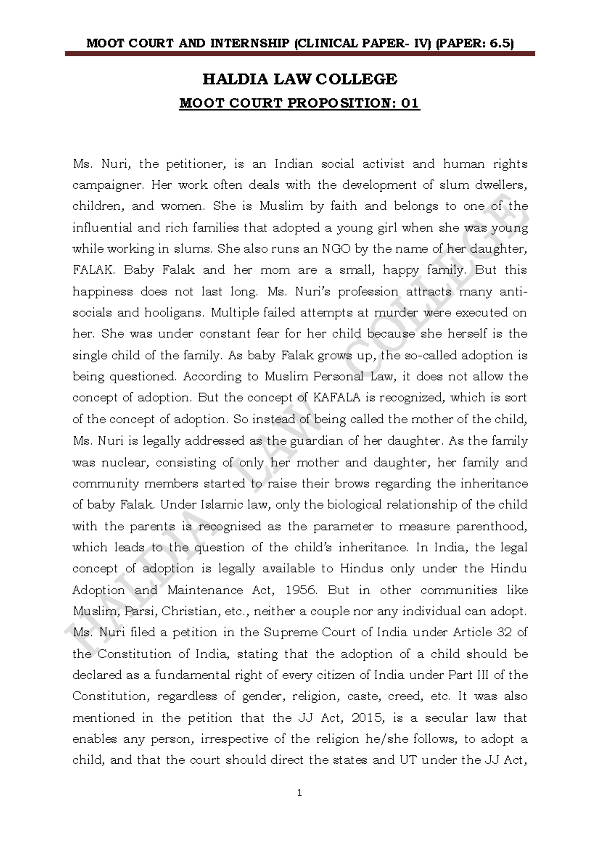 Group 04. MOOT Court Proposition-01 - MOOT COURT AND INTERNSHIP ...