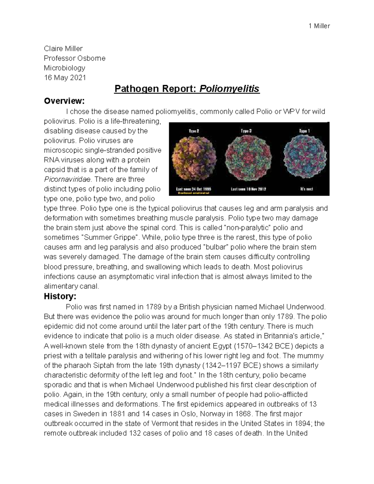 Microbiology-pathogen report - Claire Miller Professor Osborne ...