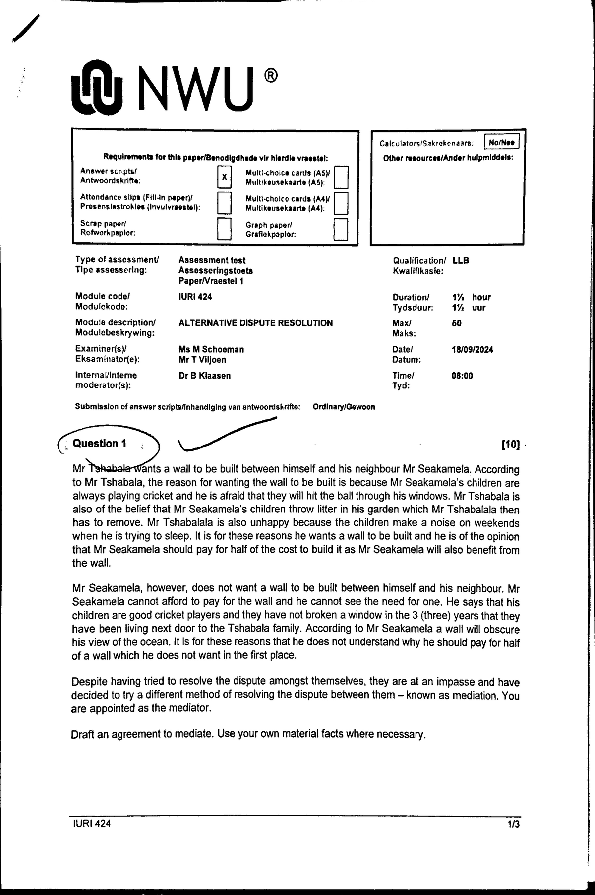 IURI 424 Test 2 (2024) - IURI 424 Test 2 (2024) - W NWU R Requirements ...