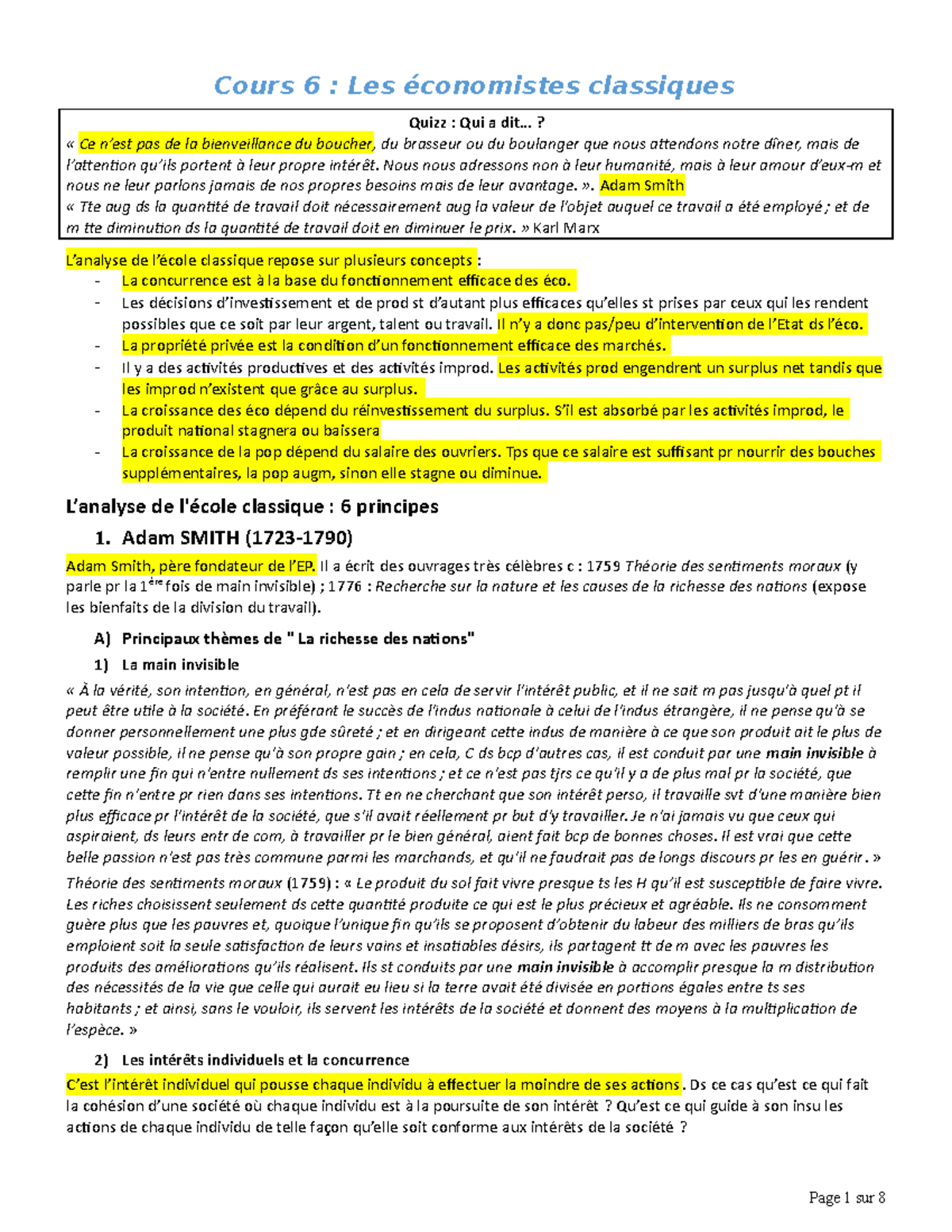 Cour 6 Les économistes classiques - Cours 6 : Les économistes ...