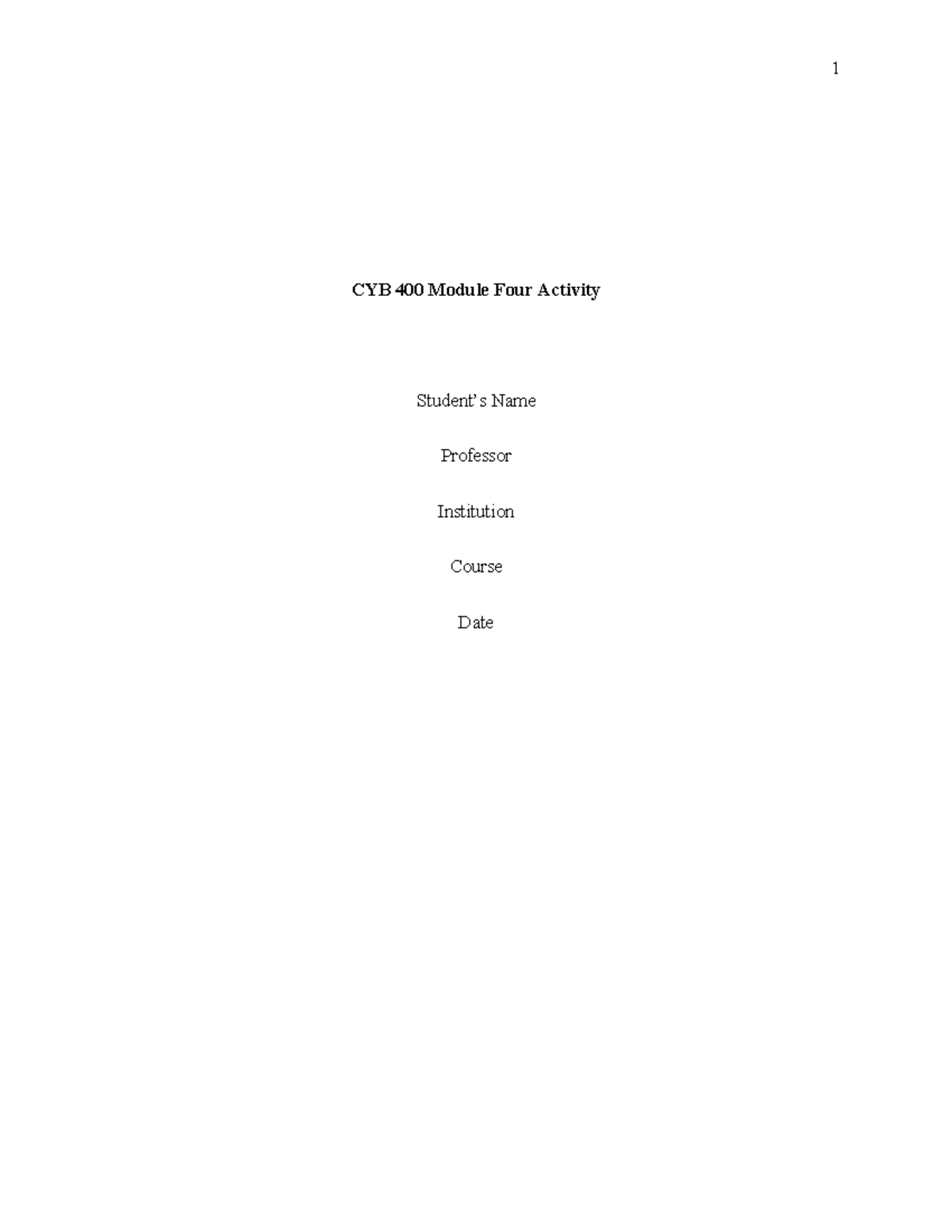 CYB 400 Module Four Activity - CYB 400 Module Four Activity Student’s ...
