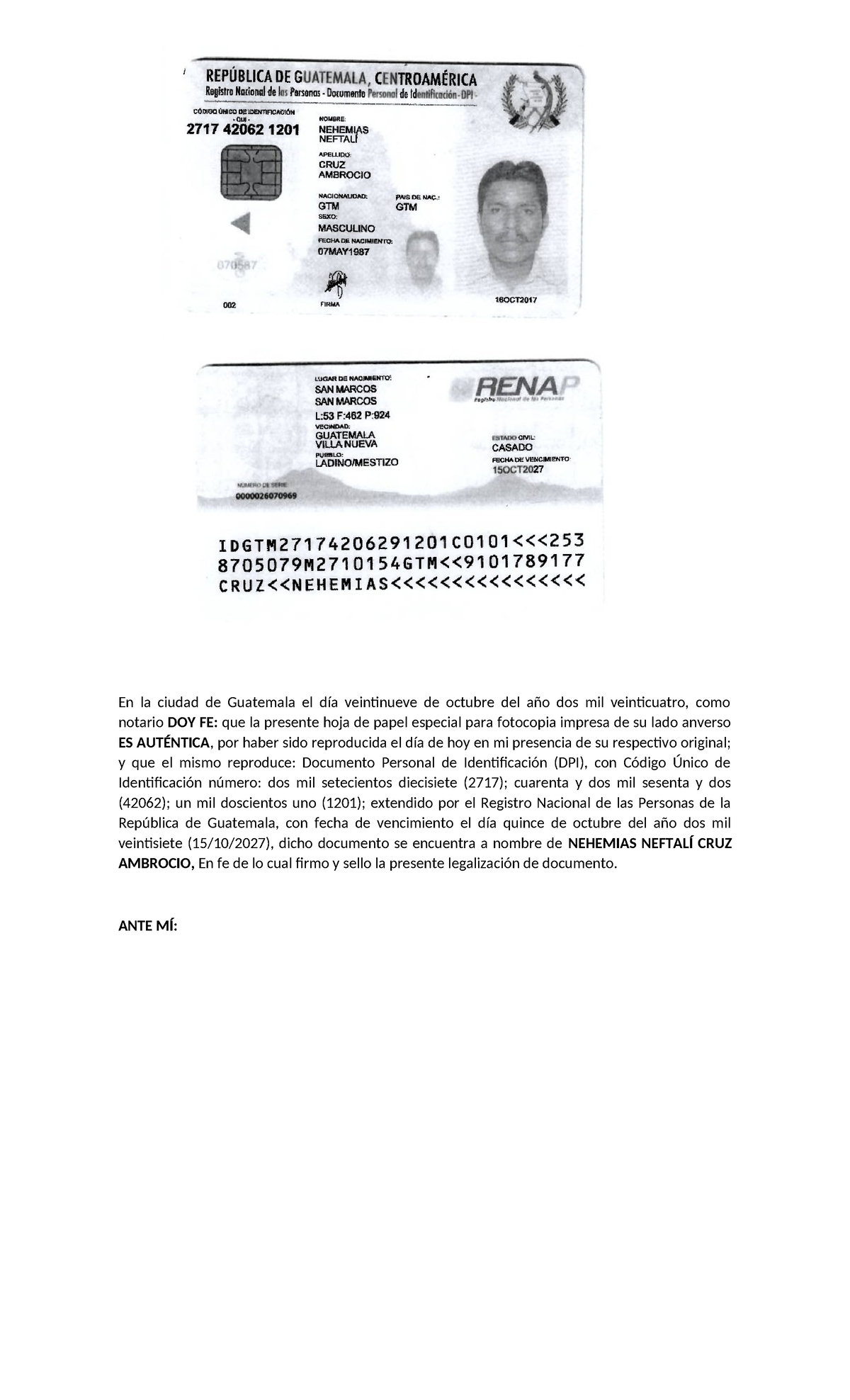 Autentica DE DPI Nehemias Neftalí CRUZ Ambrocio - En la ciudad de ...