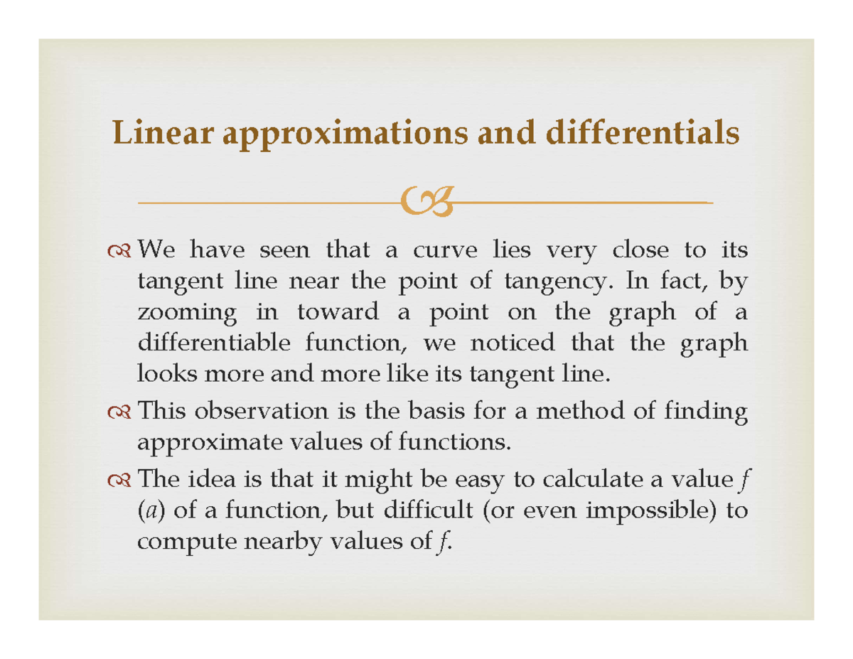 2 8 Linear Approximation And Differentials We Have Seen That A Curve