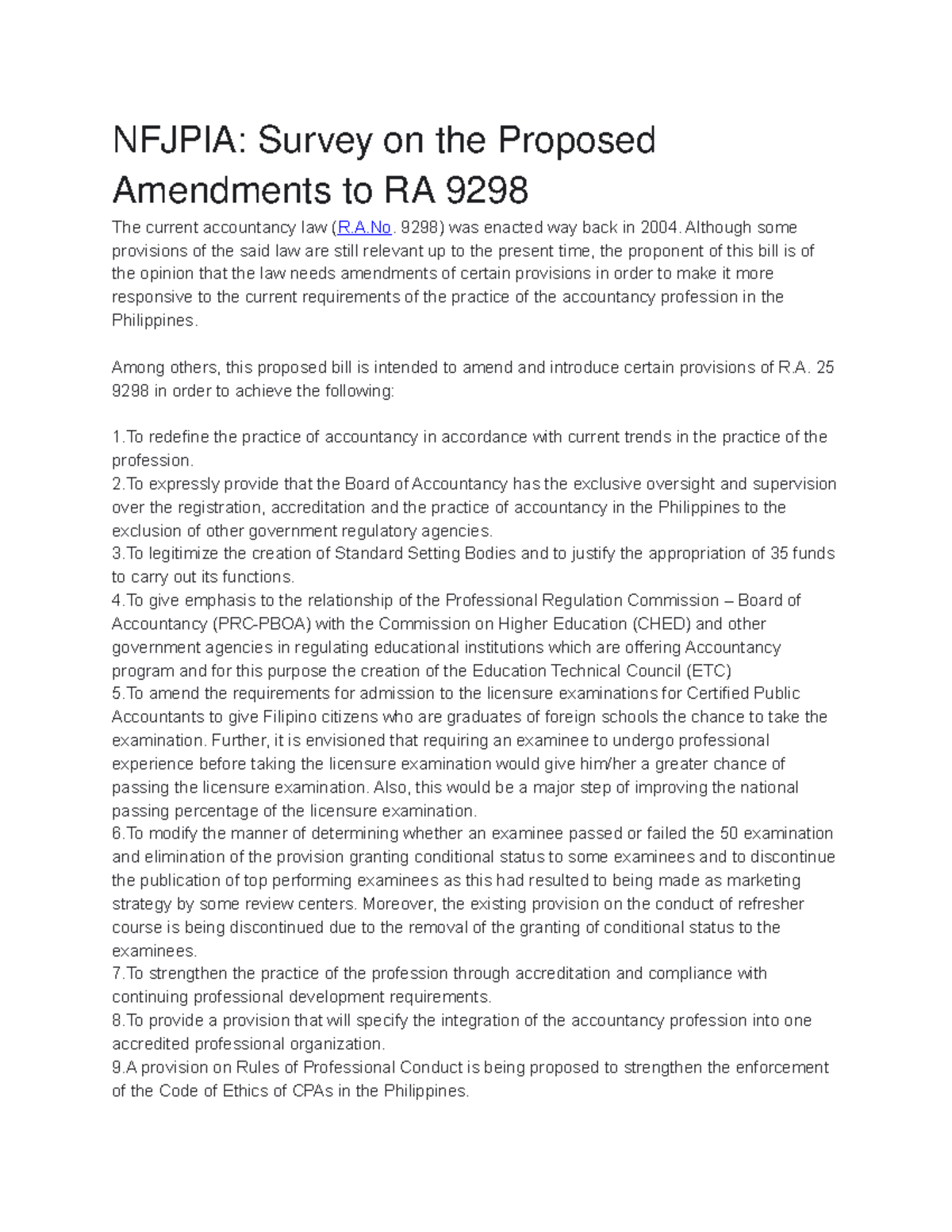 Amendments on the Accountancy Law - NFJPI A: Survey on the Proposed ...