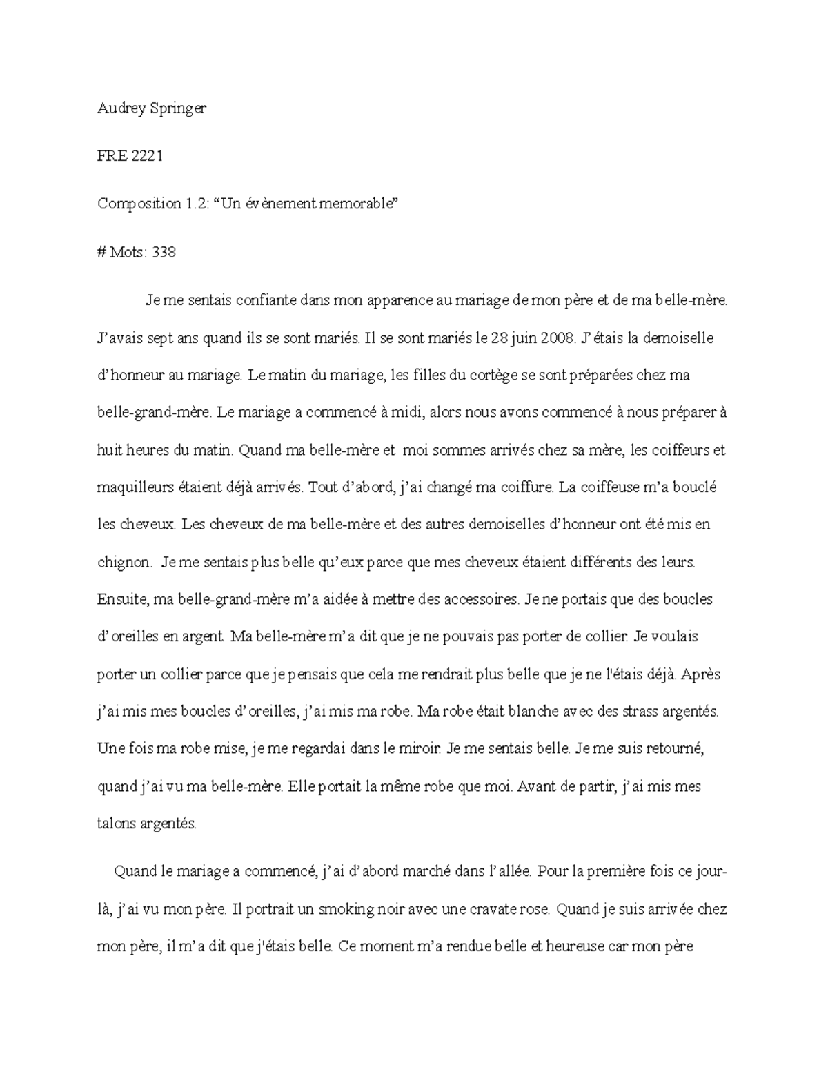 Composition 1 - Spring 2022 - Audrey Springer FRE 2221 Composition 1 ...