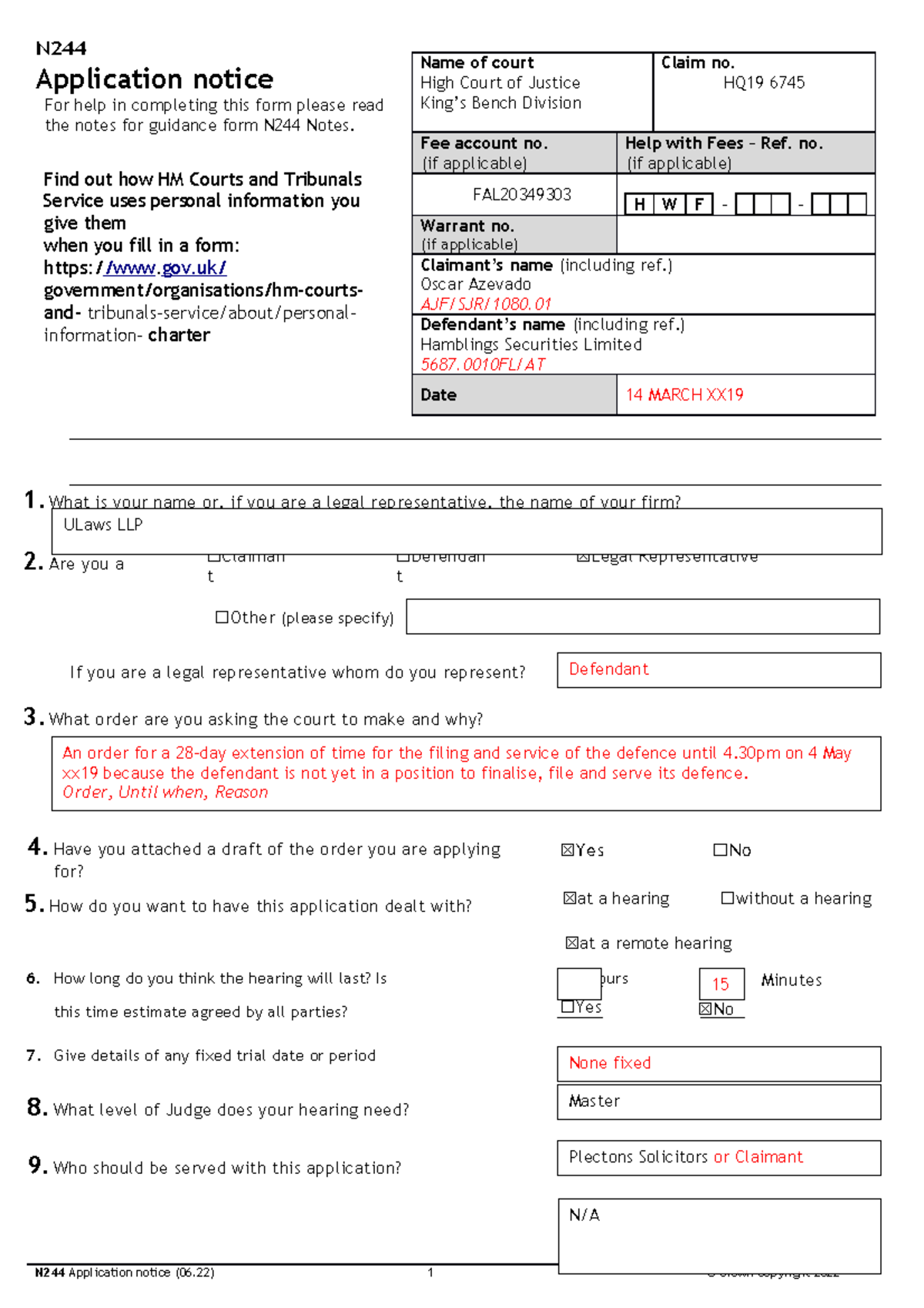 Interim Application - Form N244 - N Application notice For help in ...