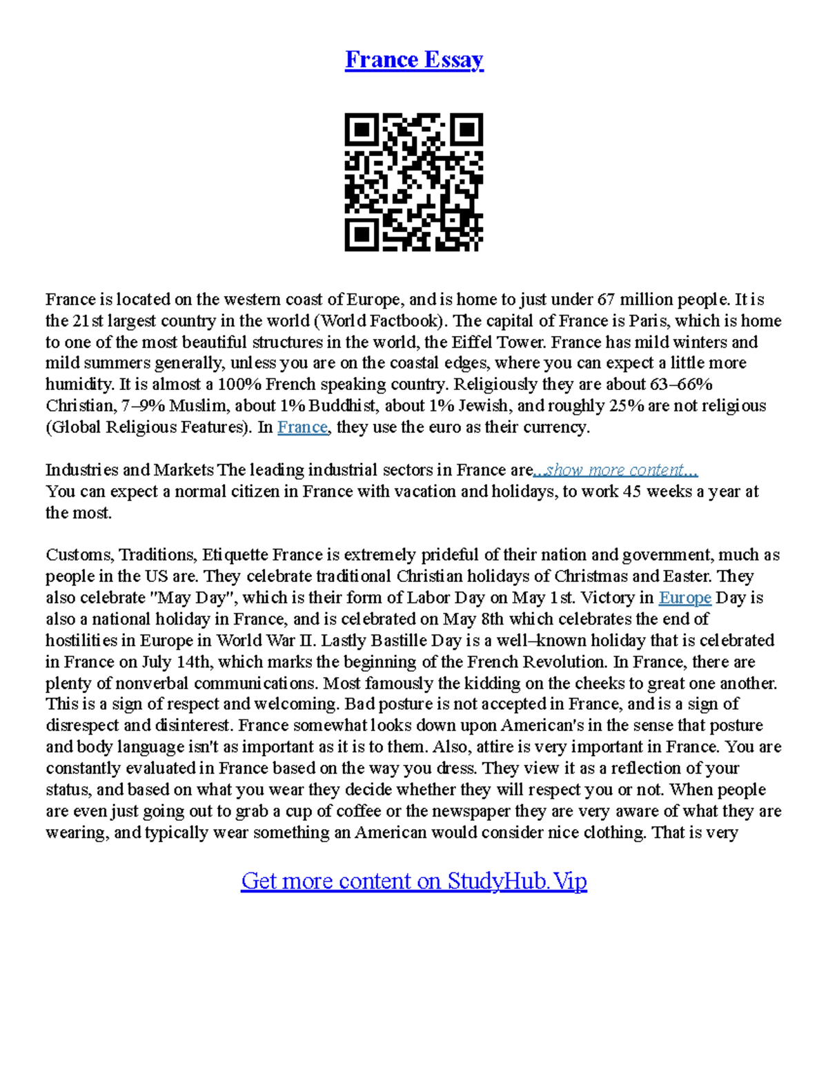 Writing An Essay In French - France Essay France is located on the ...