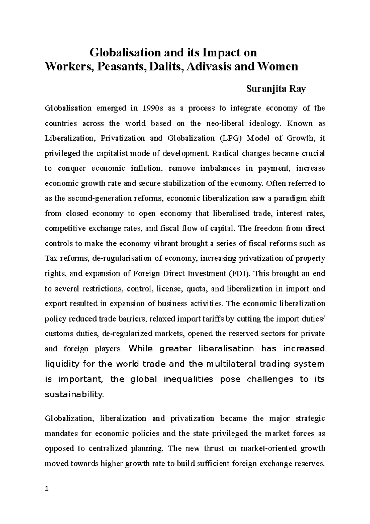 Globalisation and its Impact - Known as Liberalization, Privatization and Globalization (LPG ...