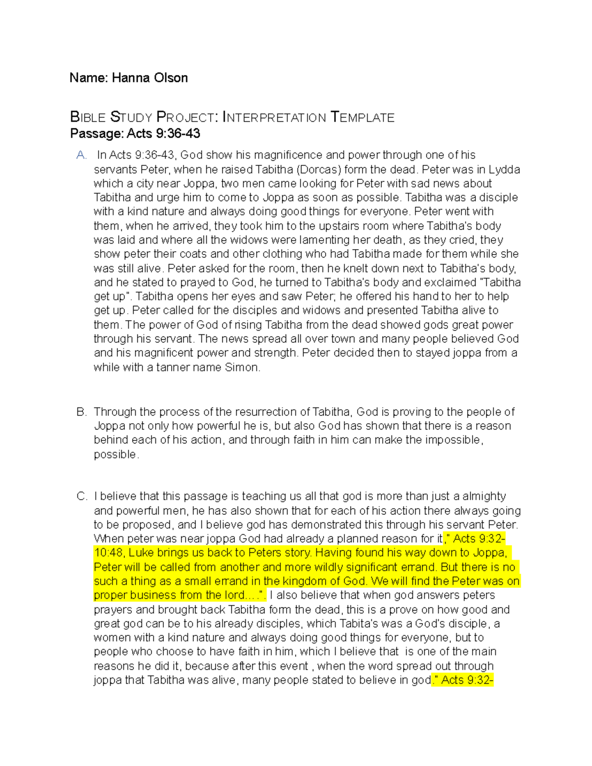 Bible study interpetration 25 - Name: Hanna Olson BIBLE STUDY PROJECT ...