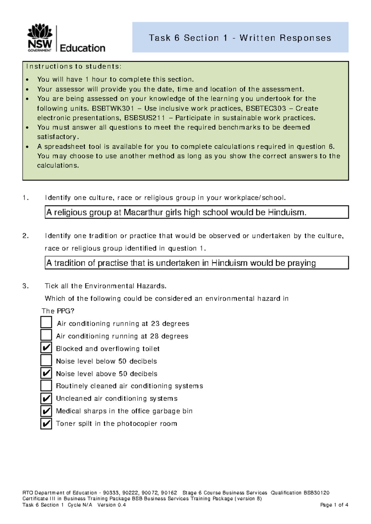 Busi BSB30120 EC Activity Task 6 Section 1 N A - RTO Department of ...