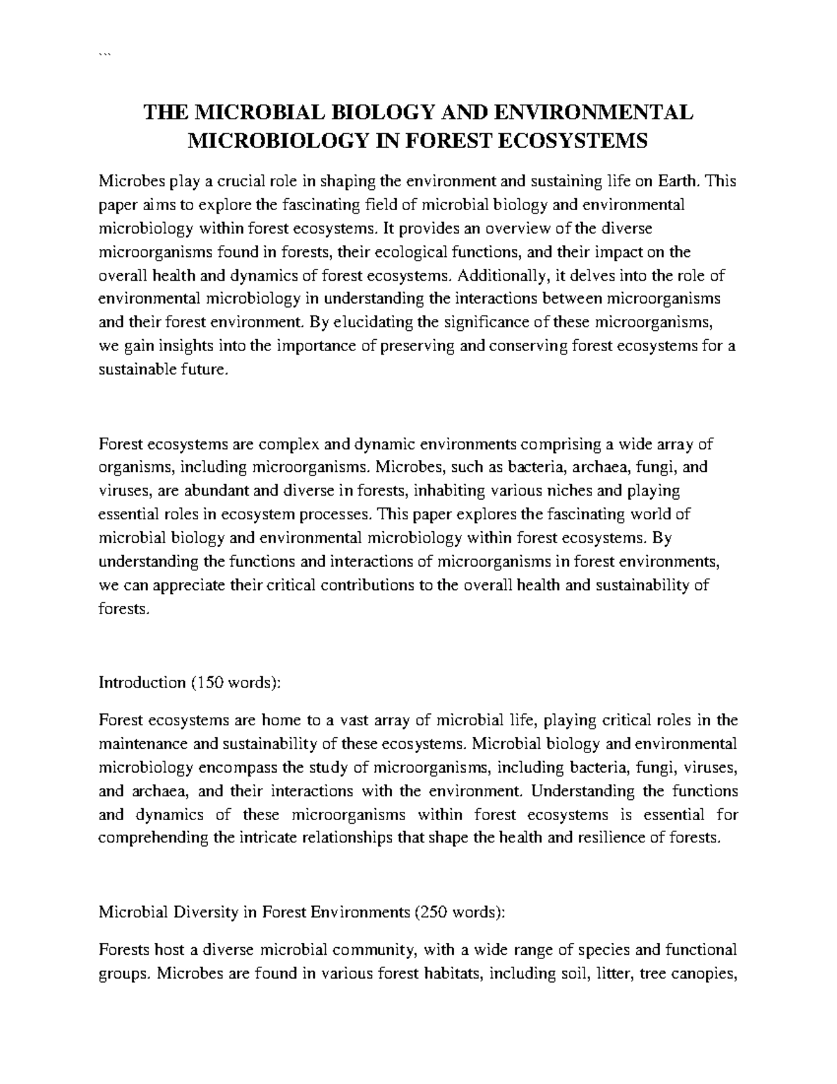 THE Microbial Biology AND Environmental Microbiology IN Forest ...