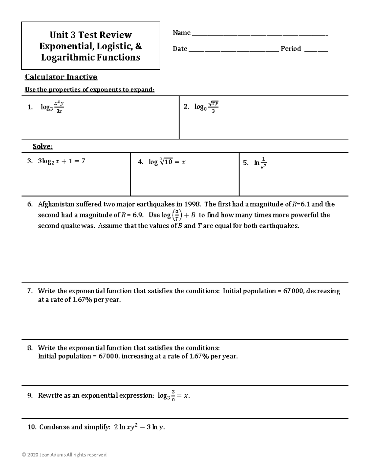 Unit 3 Test Review 2 - © 2020 Jean Adams All rights reserved. Unit 3 ...