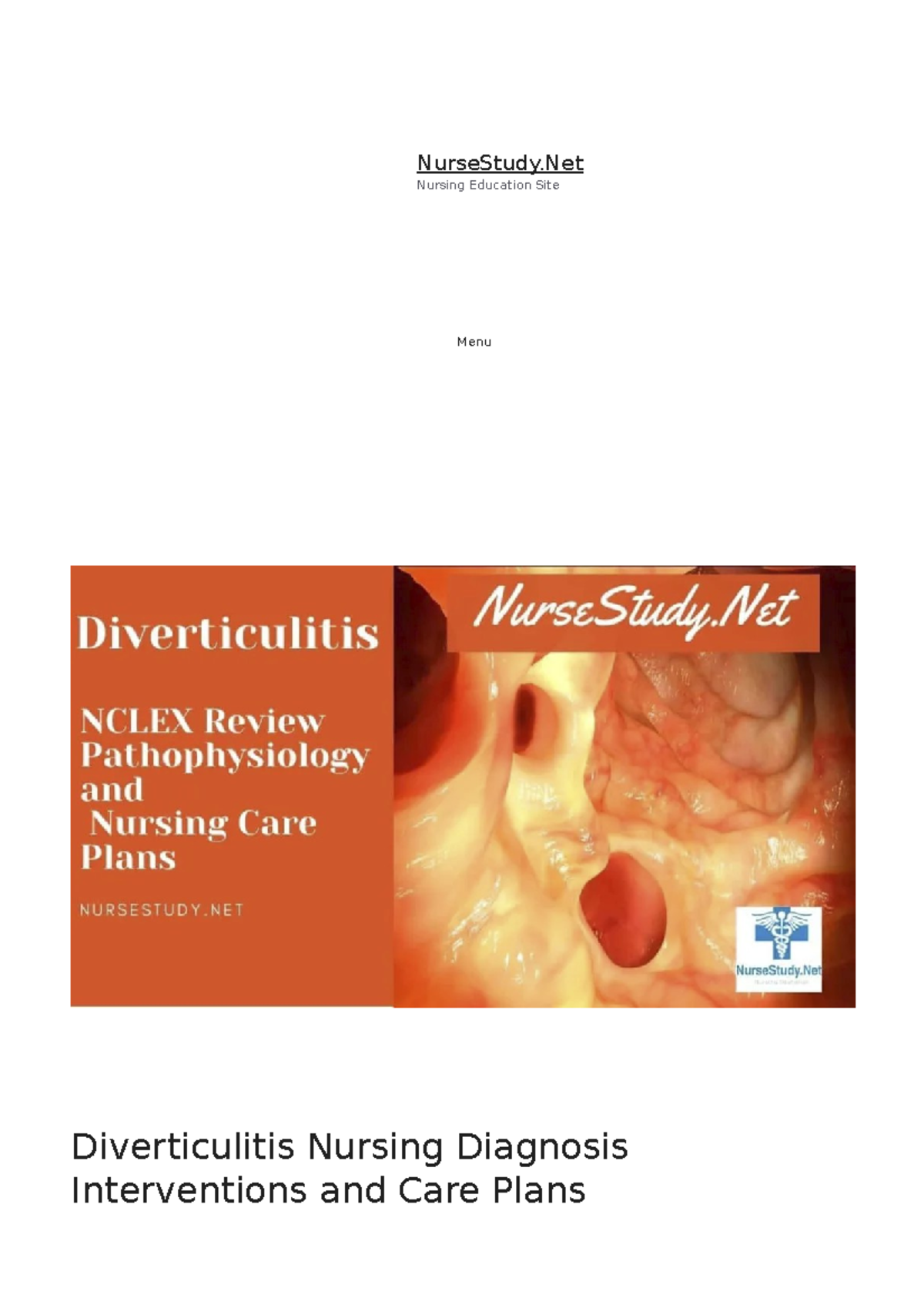 Diverticulitis Nursing Diagnosis and Nursing Care Plans - NurseStudy Nursing Education Site Menu ...