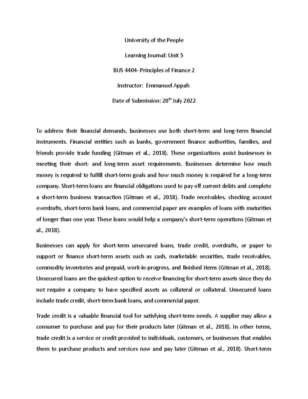Learning journal UNIT 5 - University of the People Learning Journal ...