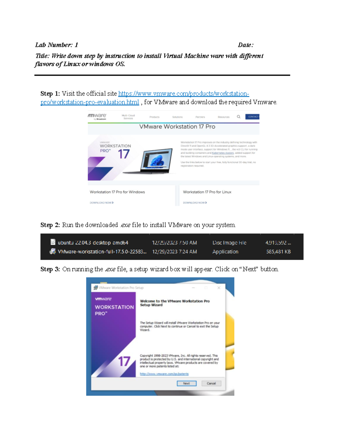 CLOUD COMPUTING LAB REPORT - Lab Number: 1 Date: Title: Write down step by instruction to ...