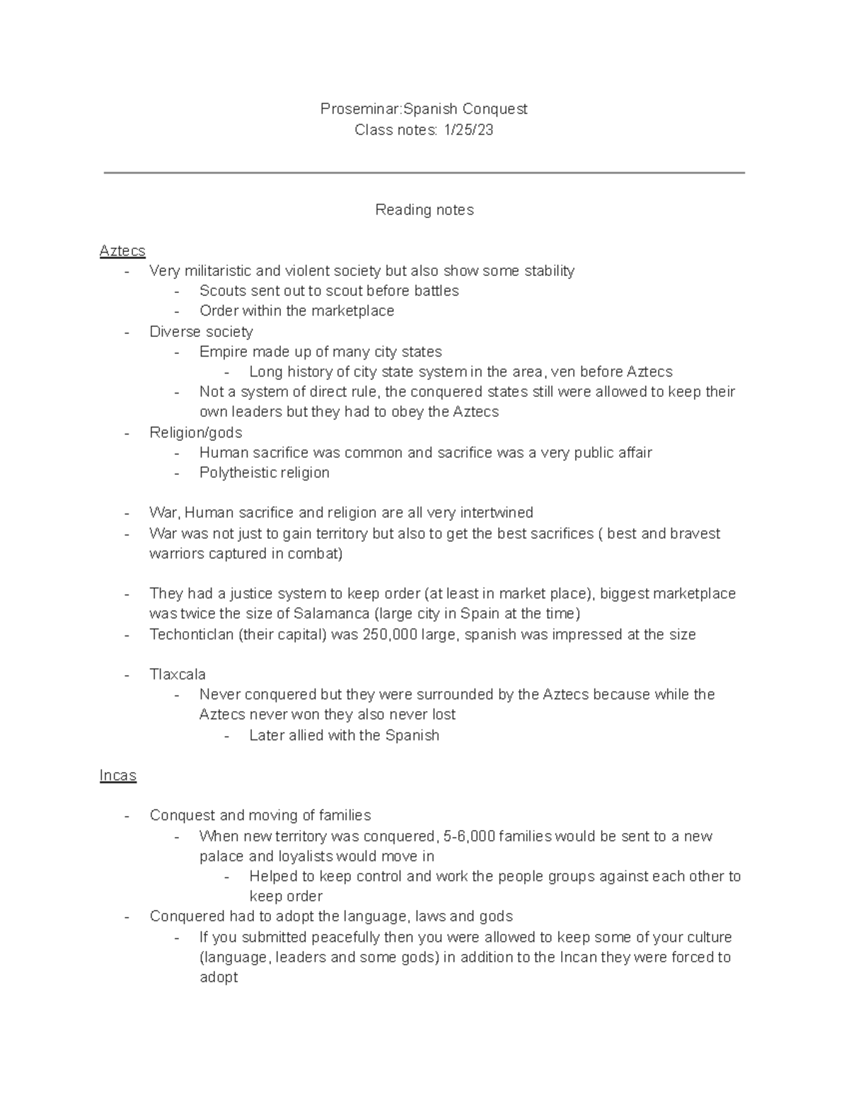Proseminar Spanish Conquest Notes 3 - Proseminar:Spanish Conquest Class ...