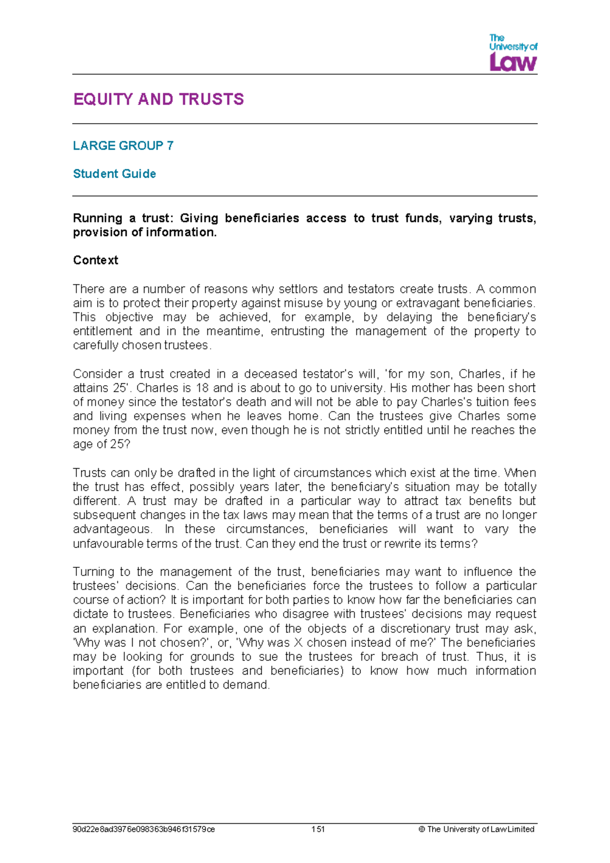 2425 eqtr lg07 ce01 student guide - EQUITY AND TRUSTS LARGE GROUP 7 Student Guide Running a ...