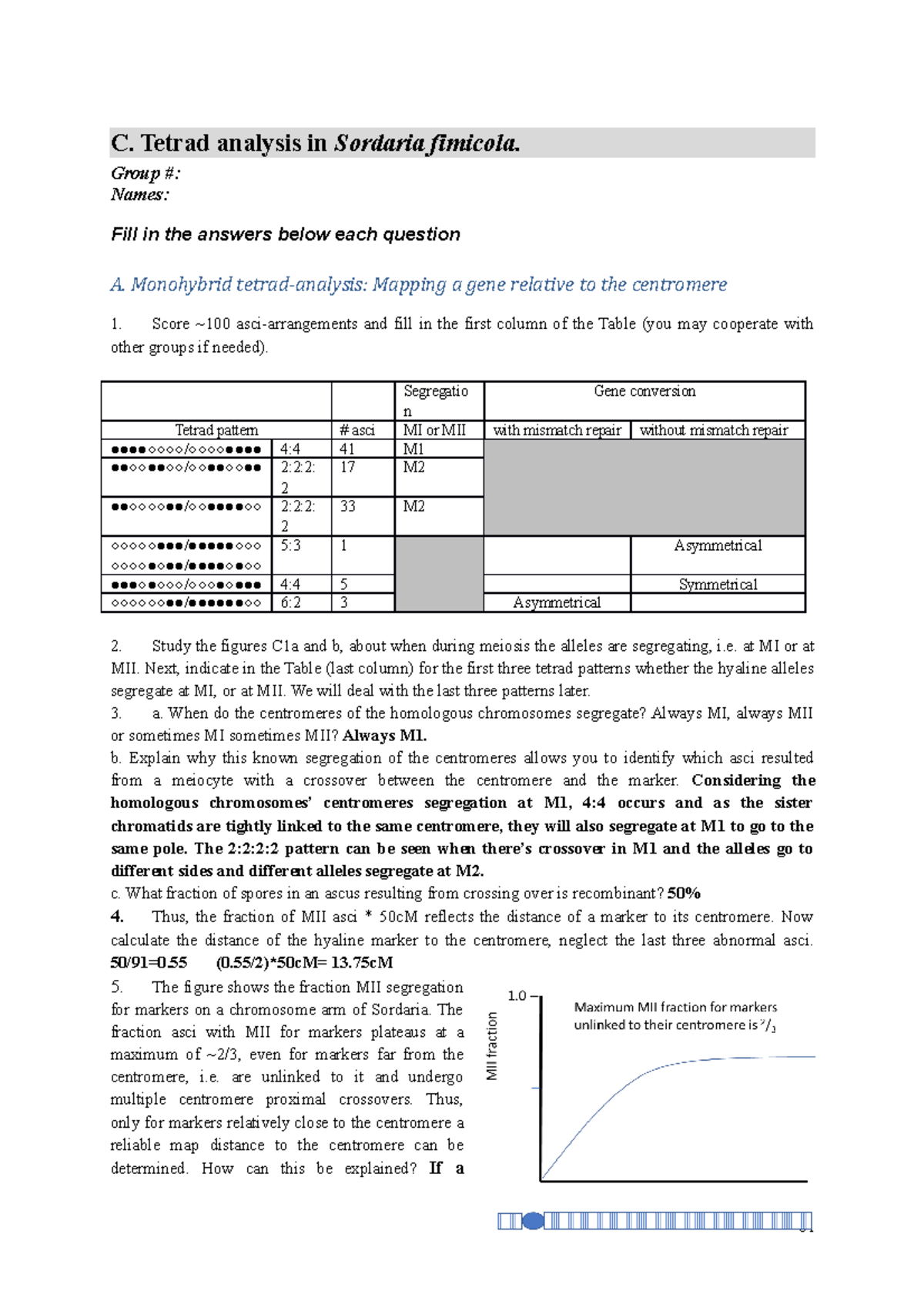 Experiment C report - C. Tetrad analysis in Sordaria fimicola. Group ...