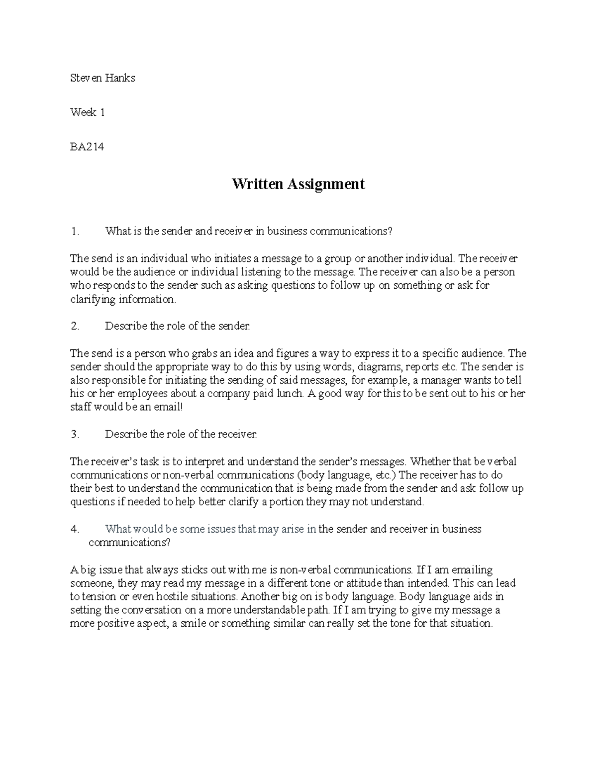 SHanks BA214 Writing Assignment Wk1 - Steven Hanks Week 1 BA Written ...