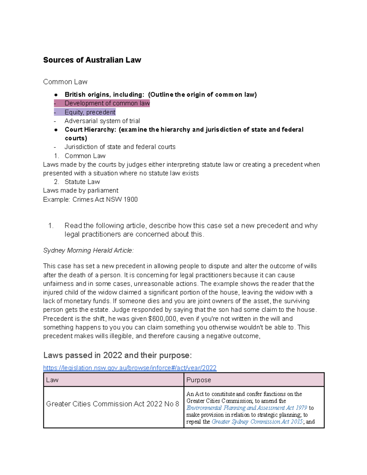 Preliminary Legal Studies Topic 1 The Legal System - Studocu