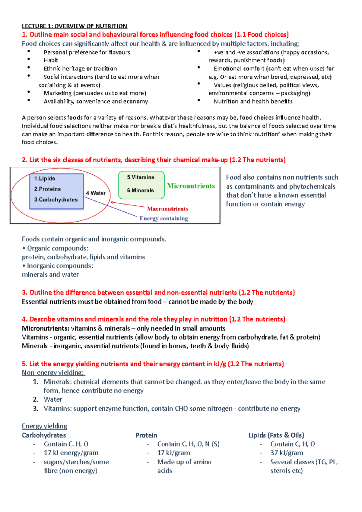 Lecture 1 Notes - LECTURE 1: OVERVIEW OF NUTRITION Outline main social ...