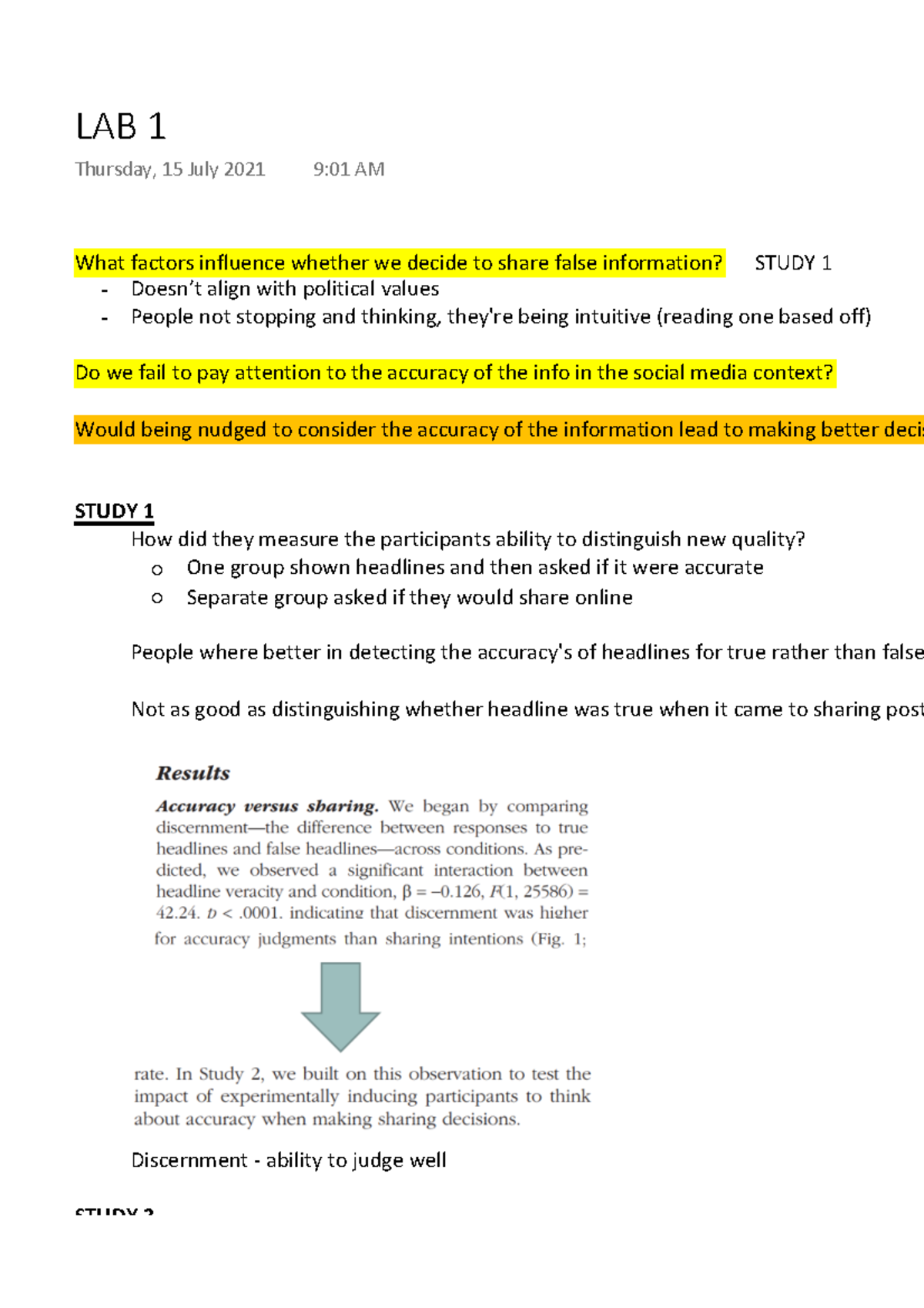 LAB 1 - Lab 1 - What factors influence whether we decide to share false information? STUDY 1 ...