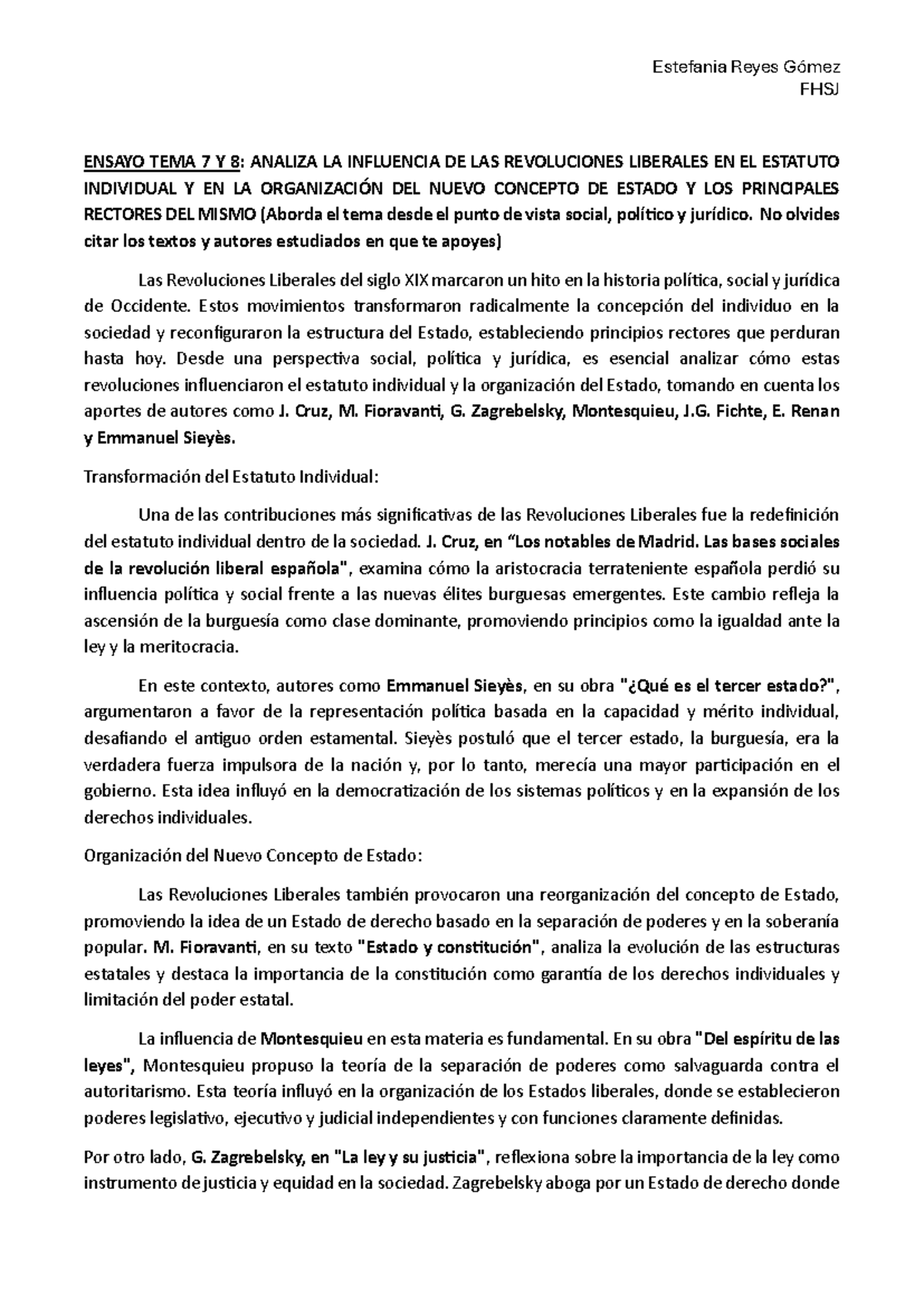 Ensayo TEMA 7 Y 8 FHSJ - Estefania Reyes Gómez FHSJ ENSAYO TEMA 7 Y 8 ...