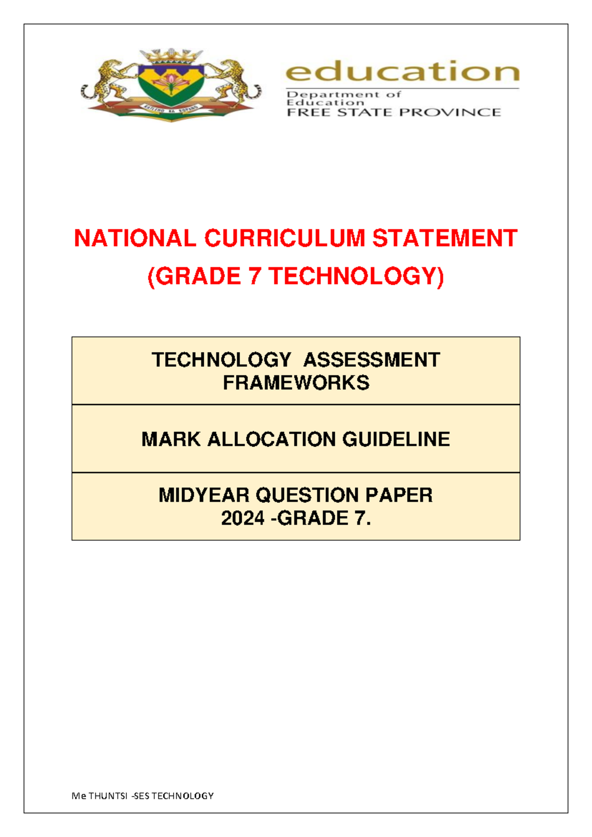 Technology Grade 7 Assessment Framework -JUNE 2024- PSM - NATIONAL ...