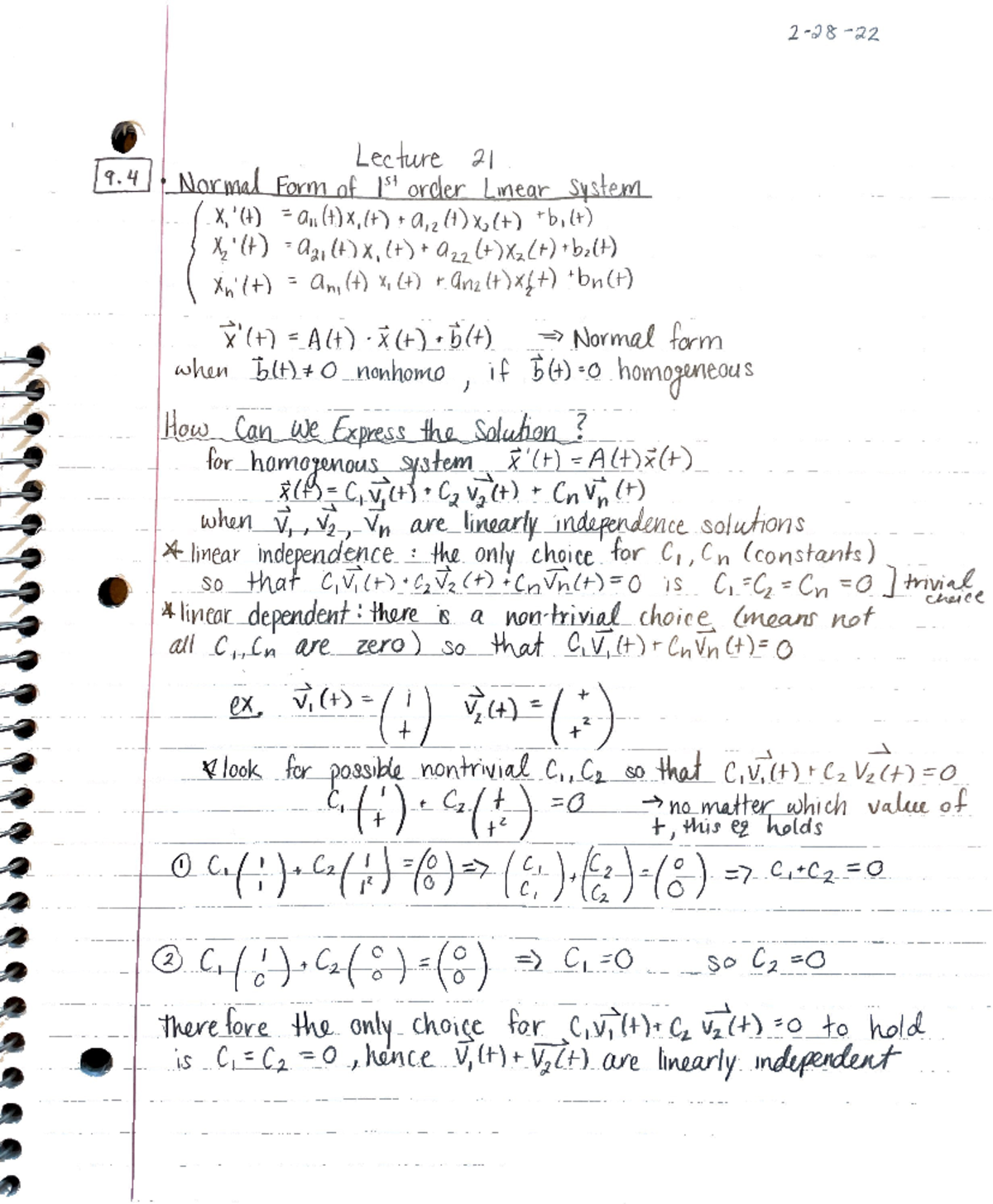 Normal form of first order linear system - MATH 10B - Studocu