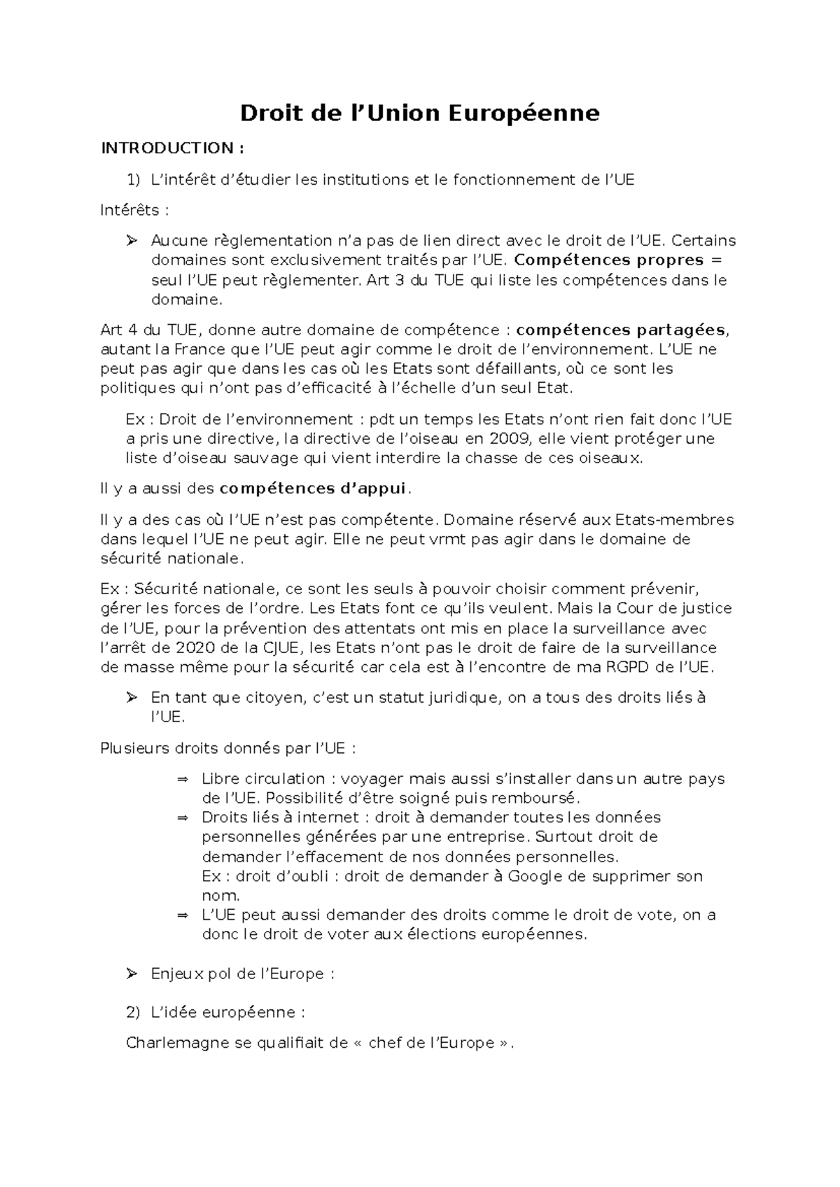 Chapitre 1 Droit de l'UE - Droit de l’Union Européenne INTRODUCTION : L ...