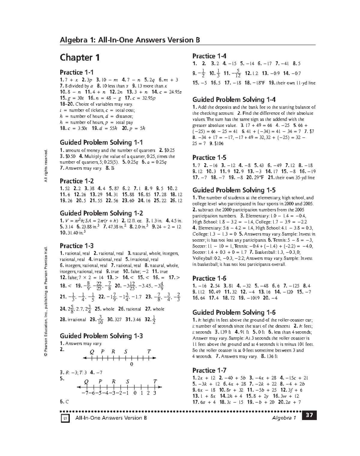 Alg 1B - Answers to Practice Worksheets - © Pearson Education, Inc ...