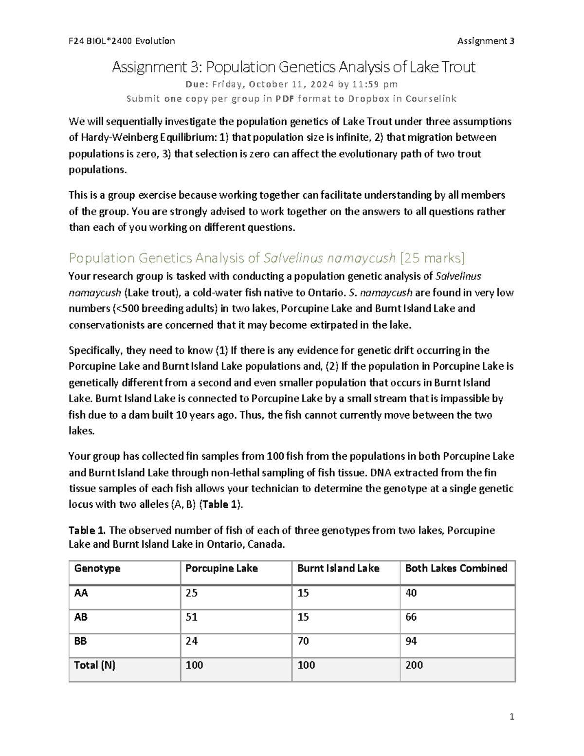 Assignment 3 - Population Genetics - This is a group exercise because ...