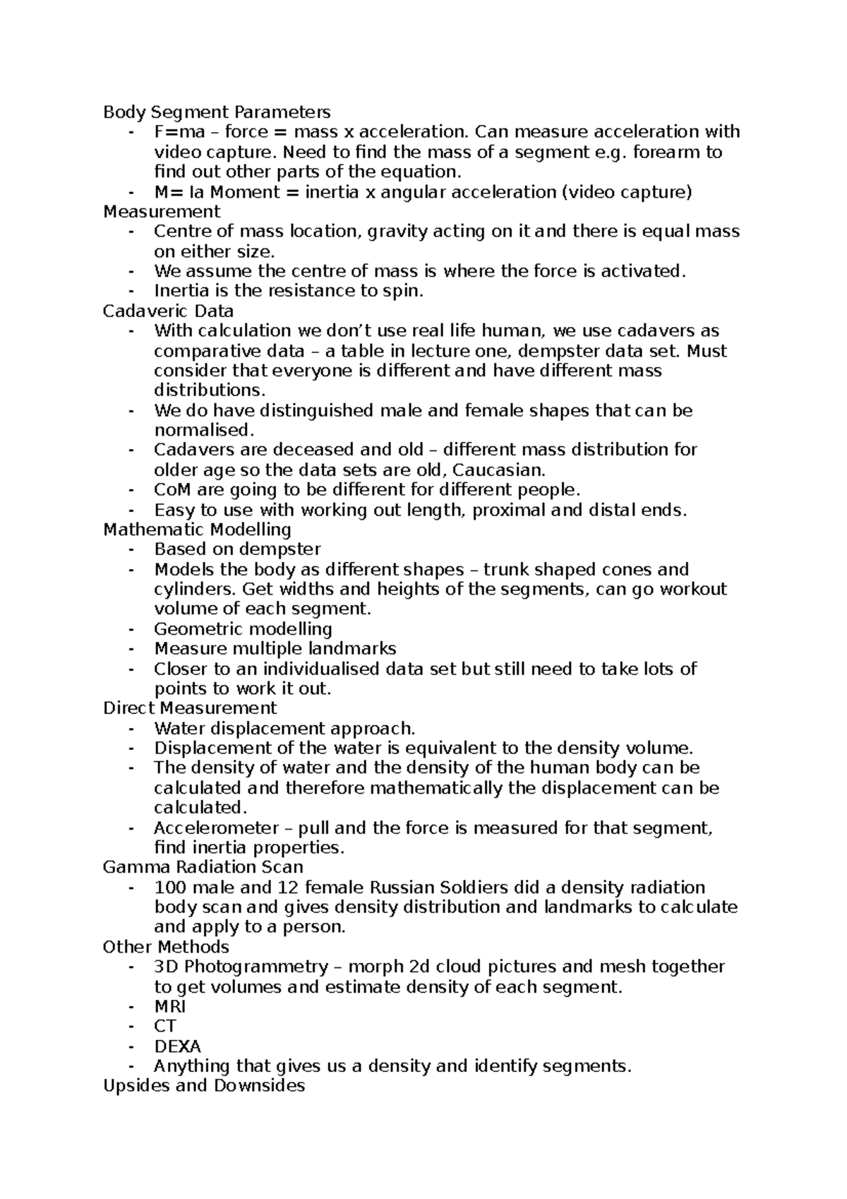 Methods for Measuring Body Segment Parameters - Studocu