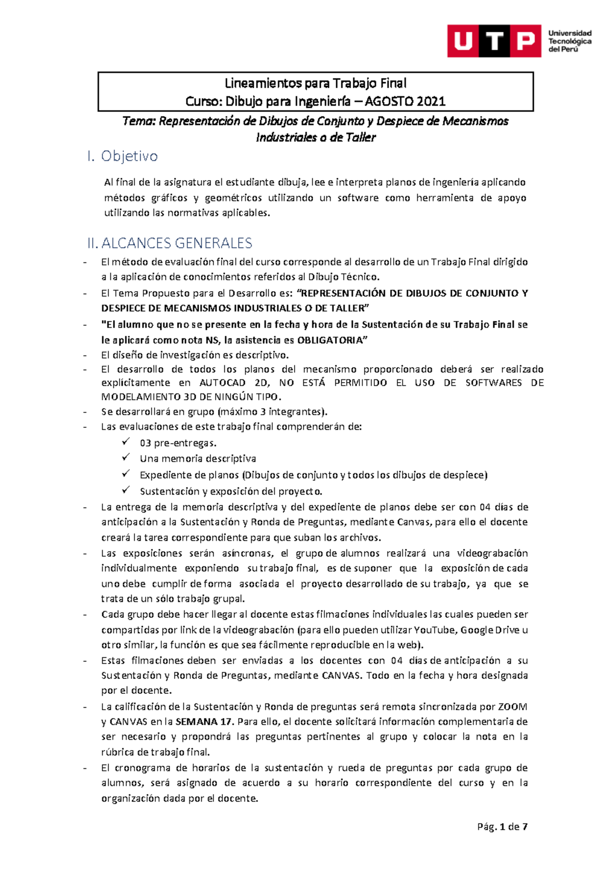 Lineamientos Trabajo Final Dibujo para Ingenieria - Agosto 2021-2 ...