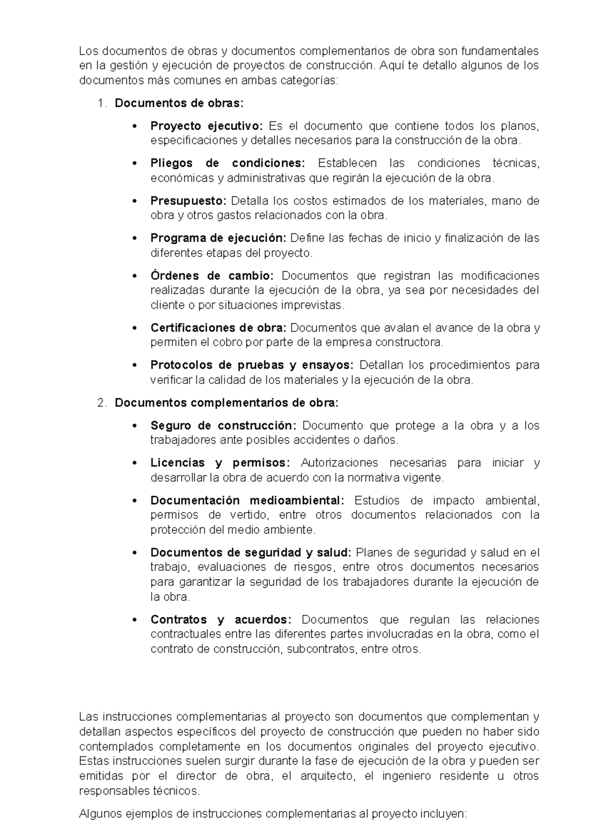 Complementos - material de complemento - Los documentos de obras y documentos complementarios de ...
