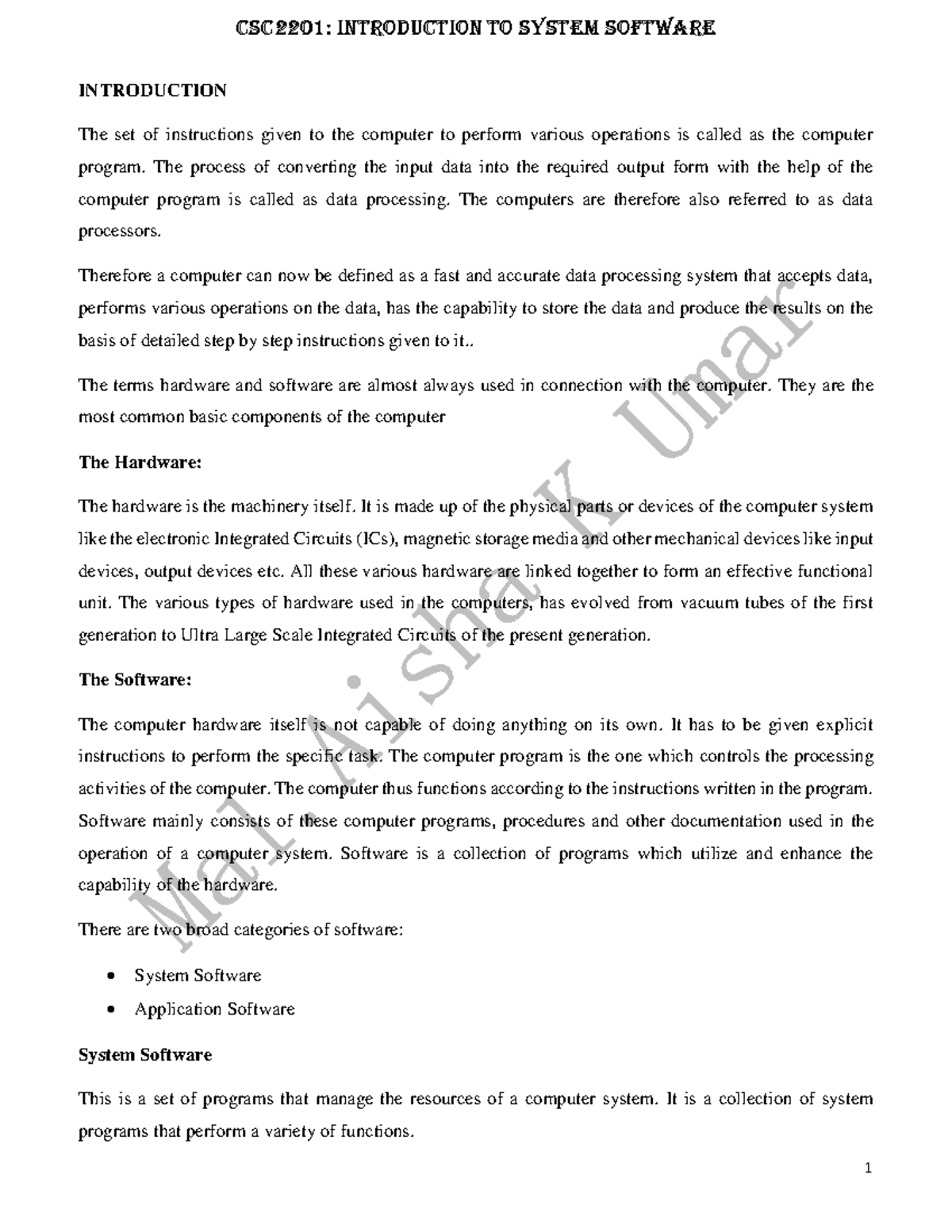 CSC2201 Part 1 111715 - Introduction to System Software part 1 ...