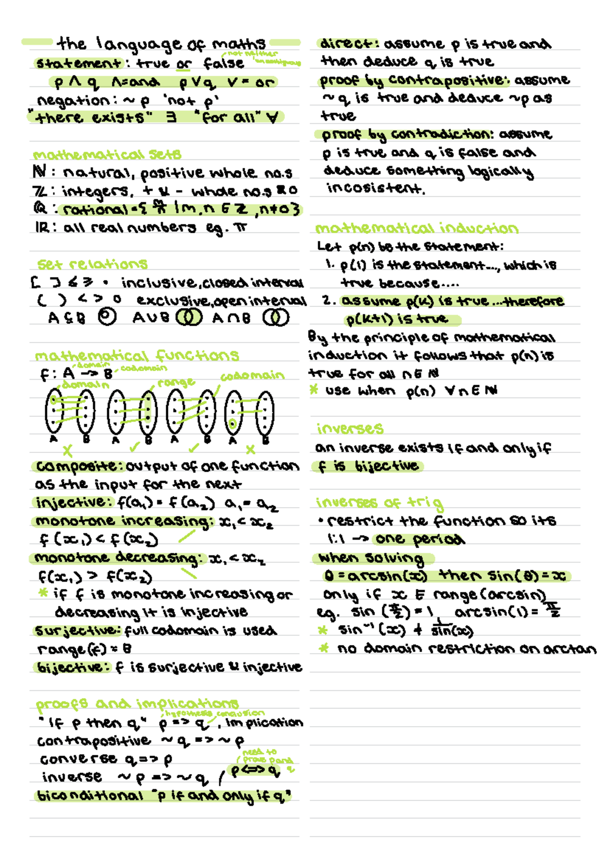 Mid Sem Summary - Calc 1 - the language of maths direct : assume p is ...