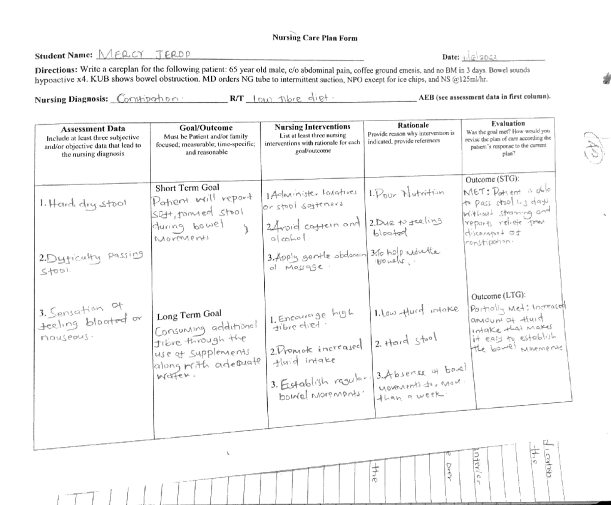 Care plan - Assignment - NSG 261C - Studocu