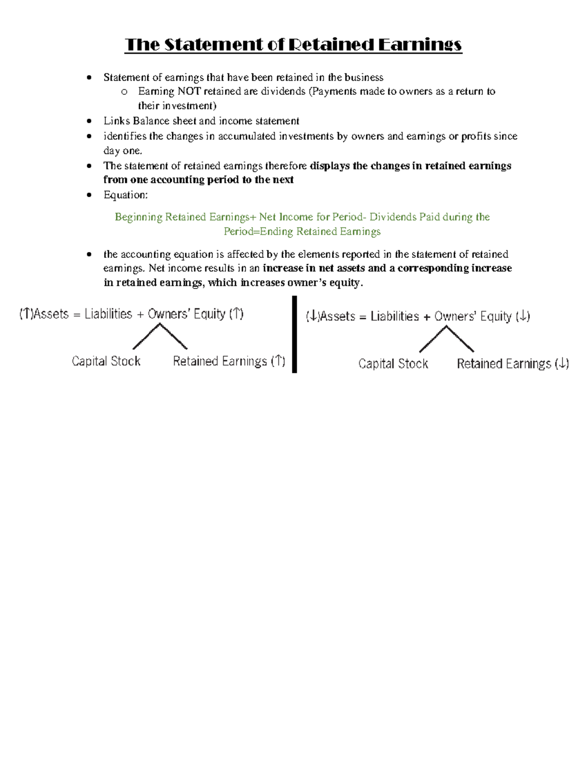 Mod. 3, Lesson 10 The Statement of Retained Earnings - The Statement of ...
