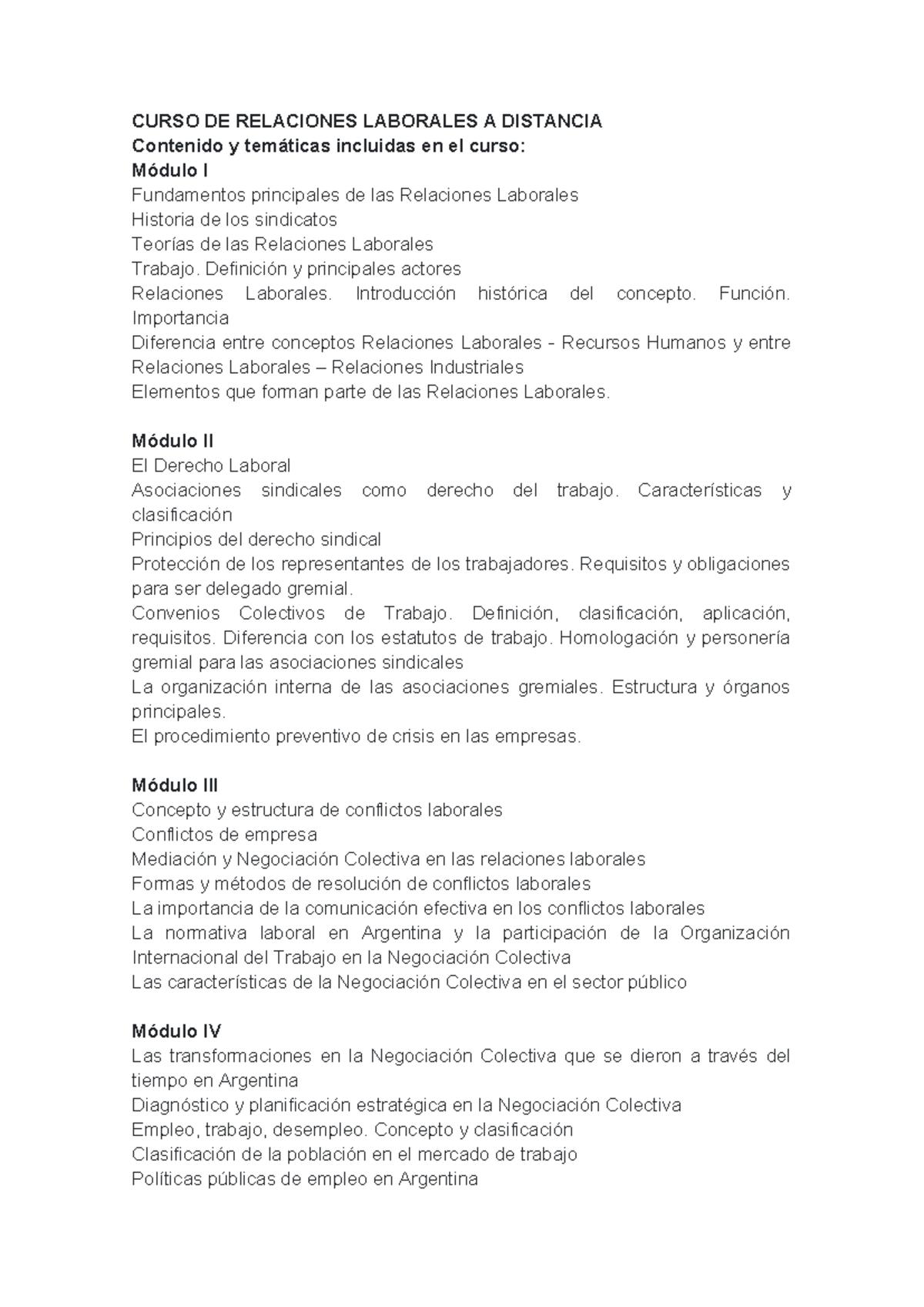 Curso DE Relaciones Laborales - CURSO DE RELACIONES LABORALES A DISTANCIA Contenido y temáticas ...
