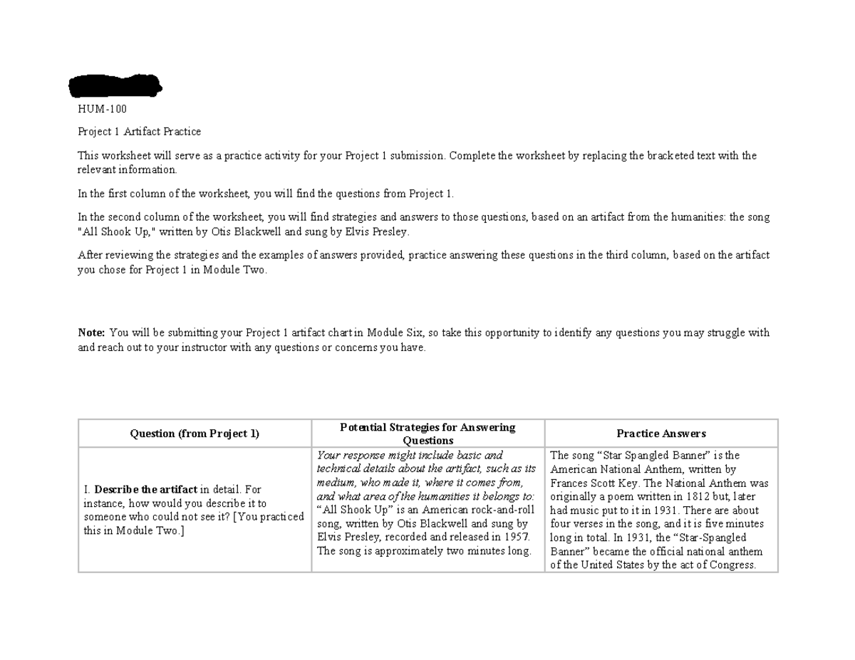 Hum 100 4-2 Worksheet Project 1 Practice - Siobhan Morris HUM- Project ...