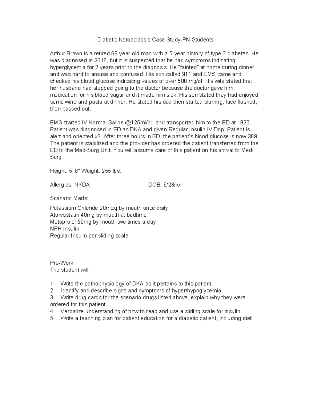 Diabetic Ketoacidosis Case Study- PN - Diabetic Ketoacidosis Case Study ...